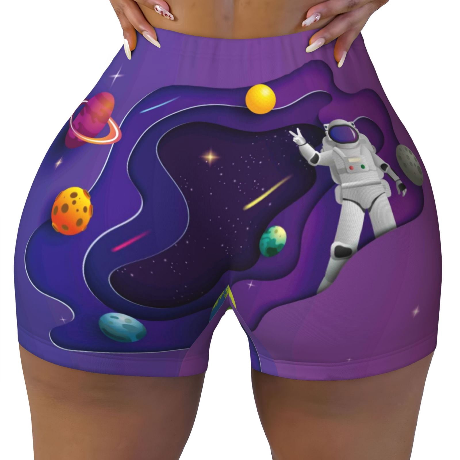Athletic Shorts for Women, Astronaut on Mission in Outer Space Seam ...