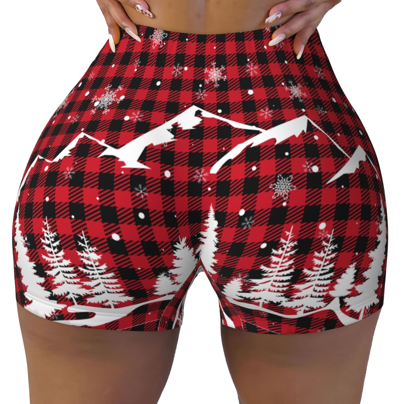 Athletic Shorts for Women, Christmas Tree Buffalo Plaid Seam Womens ...