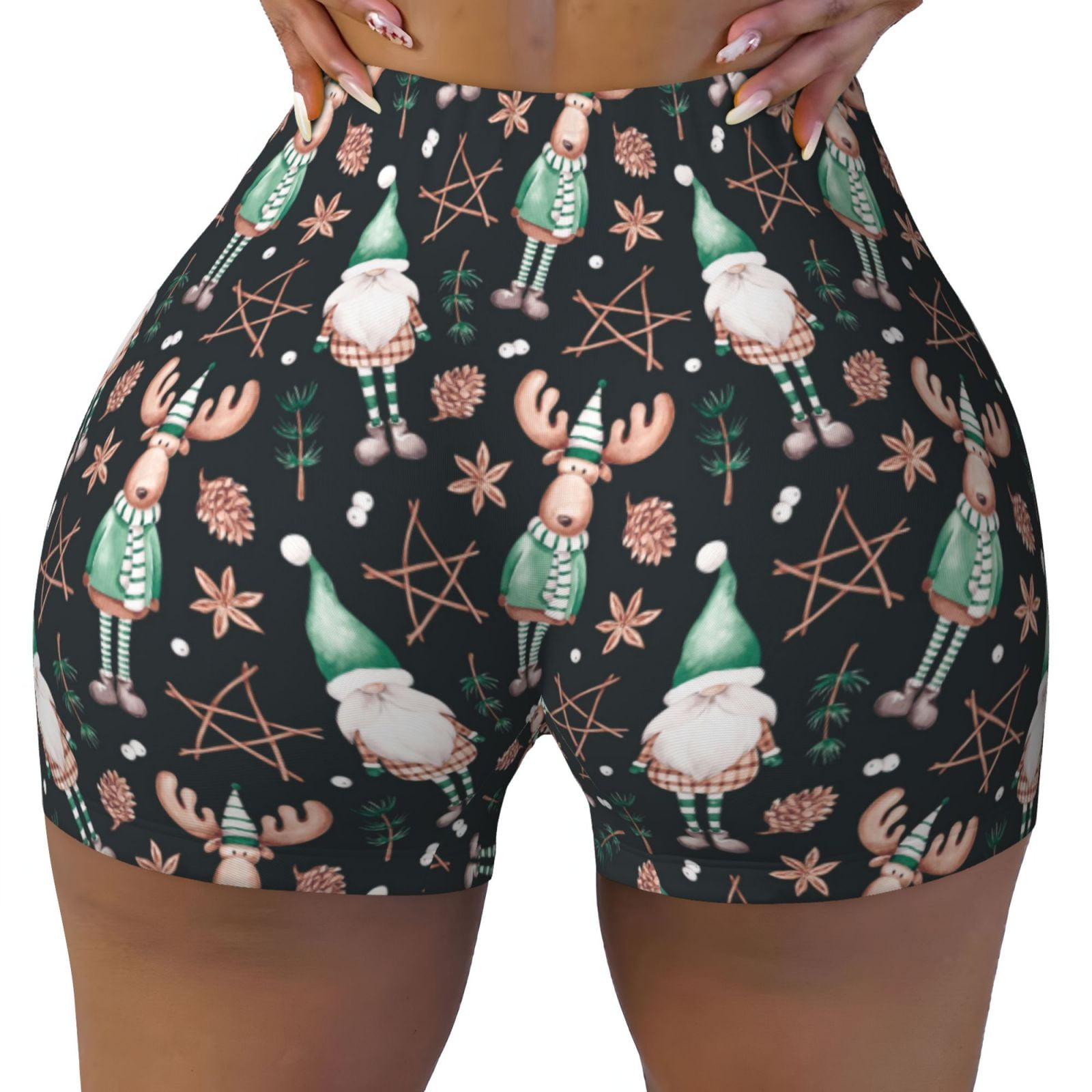 Athletic Shorts for Women, Christmas cute deer old man Seam Womens ...