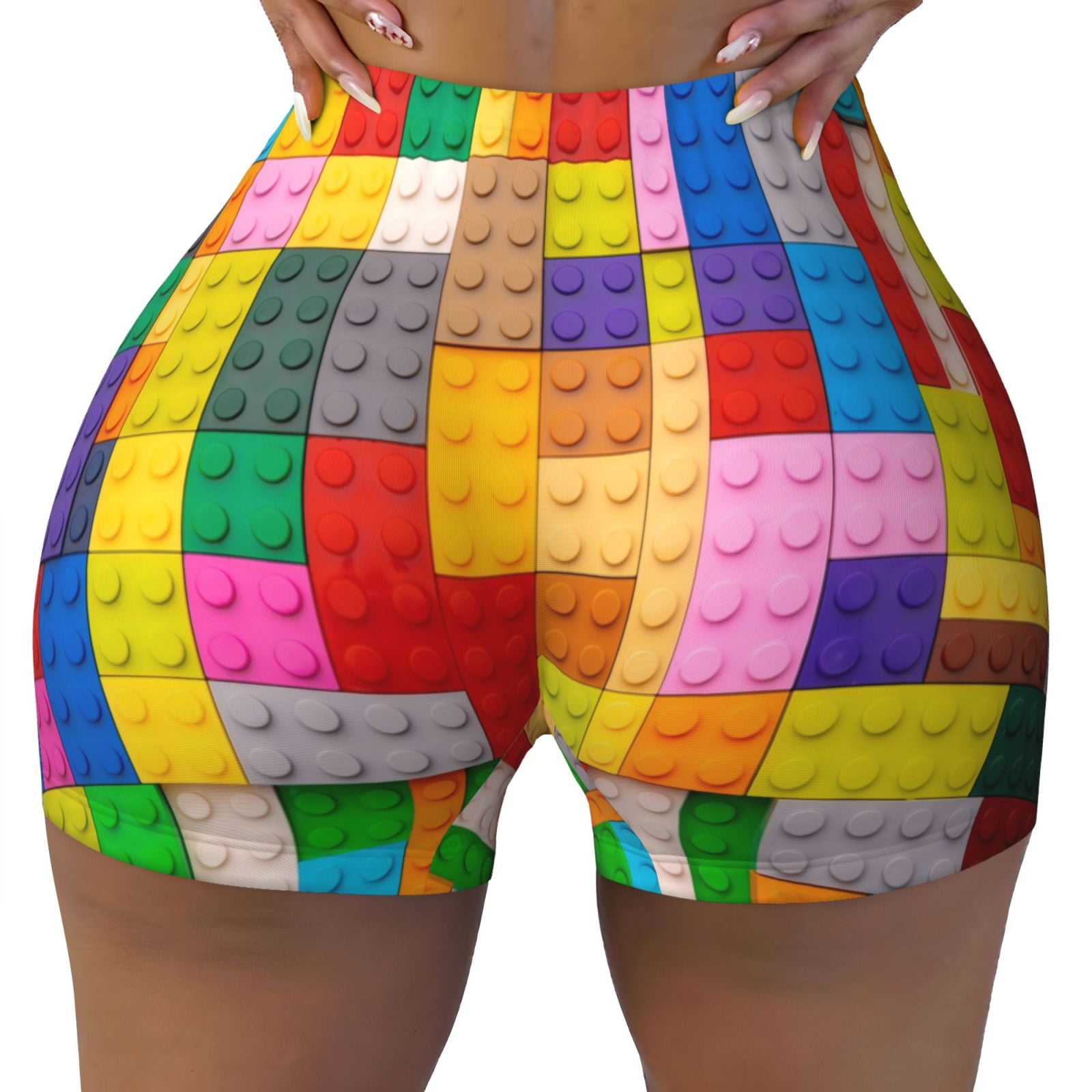 Athletic Shorts for Women, Colorful Plastic Blocks Pattern Seam Womens ...