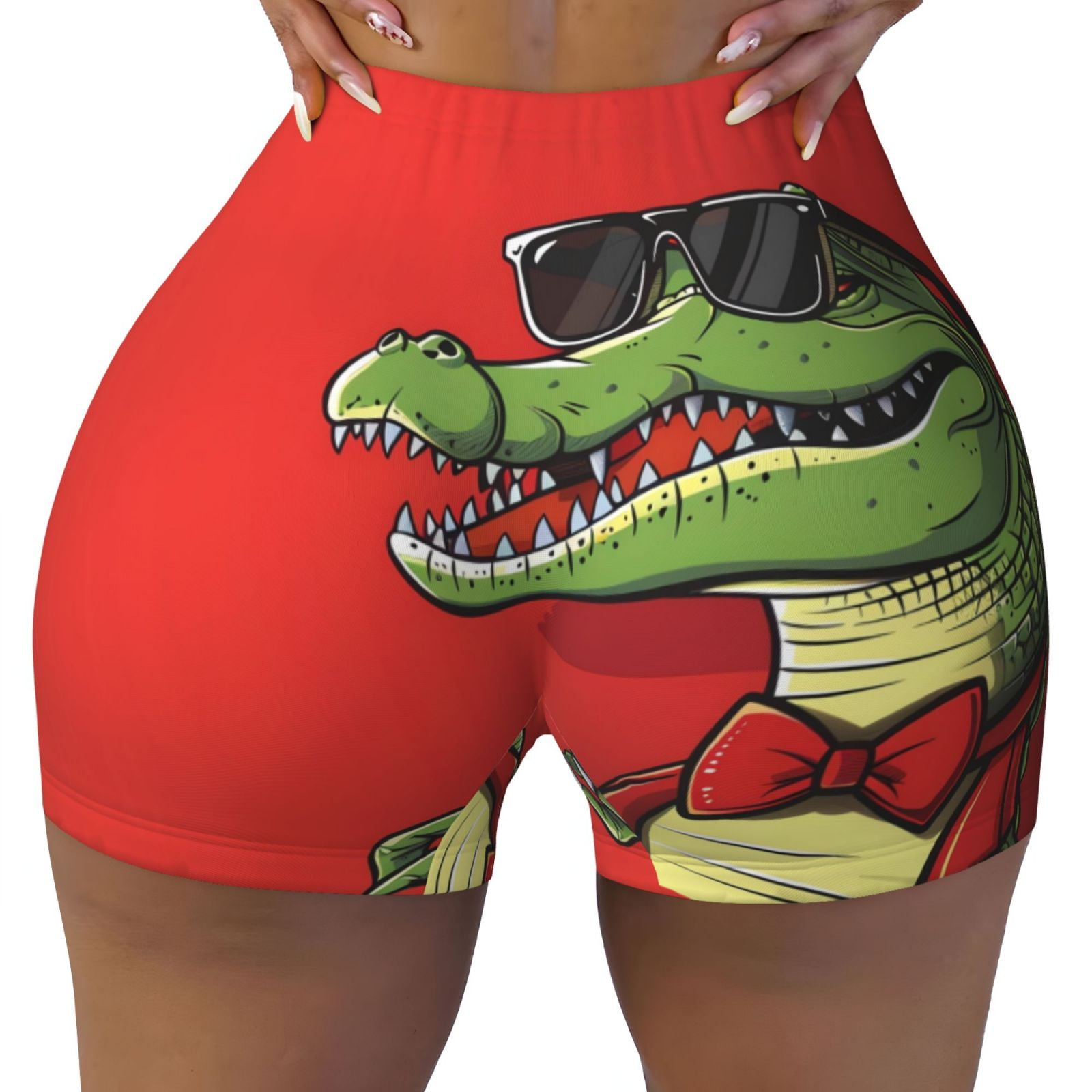 Athletic Shorts for Women, Cool Crocodile With Sunglasses Seam Womens ...