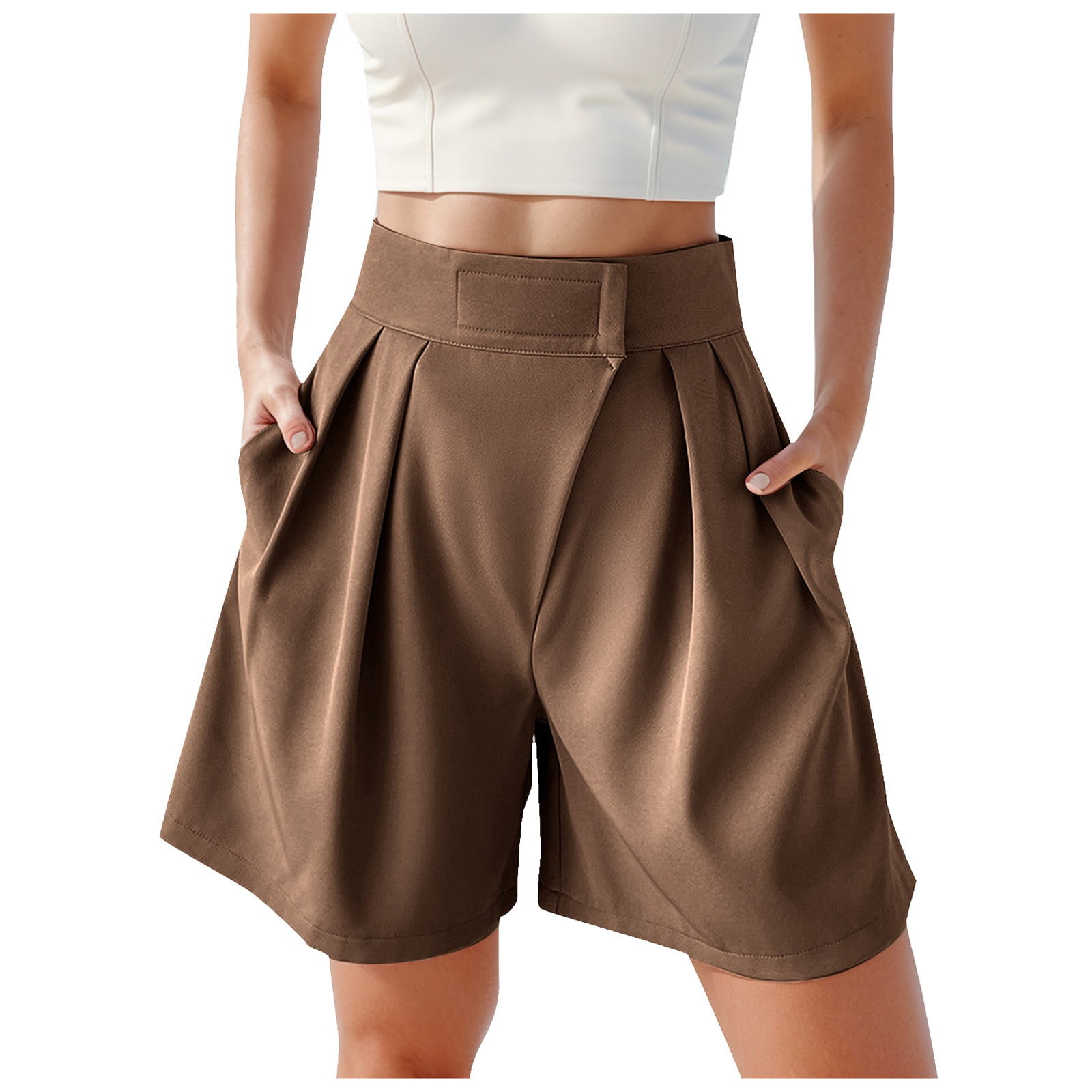 Athletic Shorts for Women Cropped Wide Leg High Waisted Solid Color ...