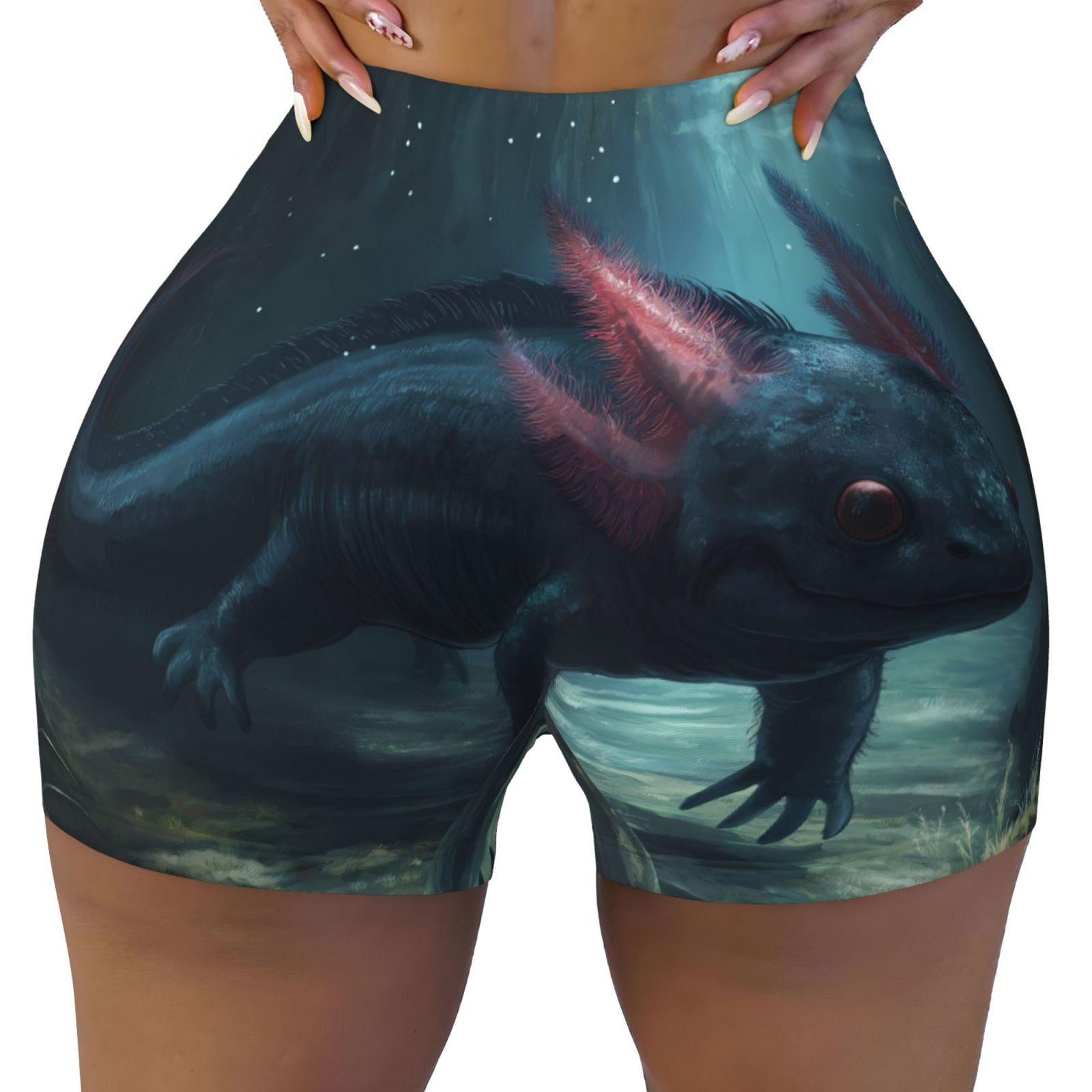 Athletic Shorts for Women, Dark Abyssal Axolotl Seam Womens Shorts High ...