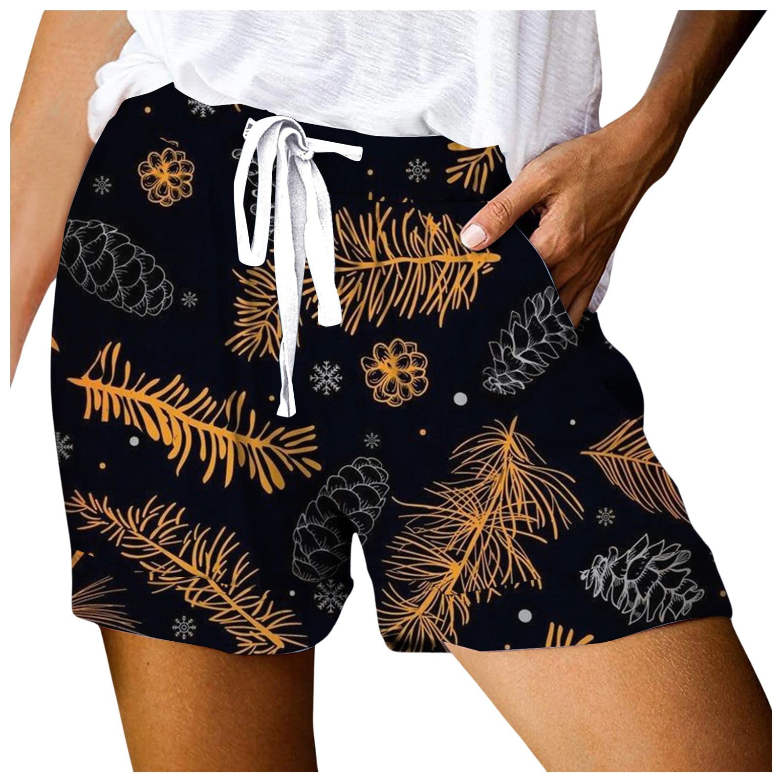 Athletic Shorts for Women Drawstring High Waist Floral Printed Wide Leg ...