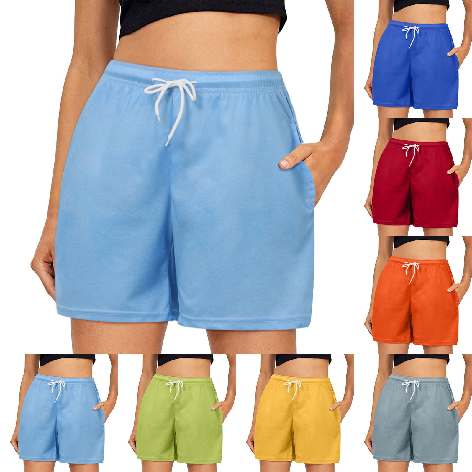 Athletic Shorts for Women Drawstring High Waisted Wide Leg Solid ...