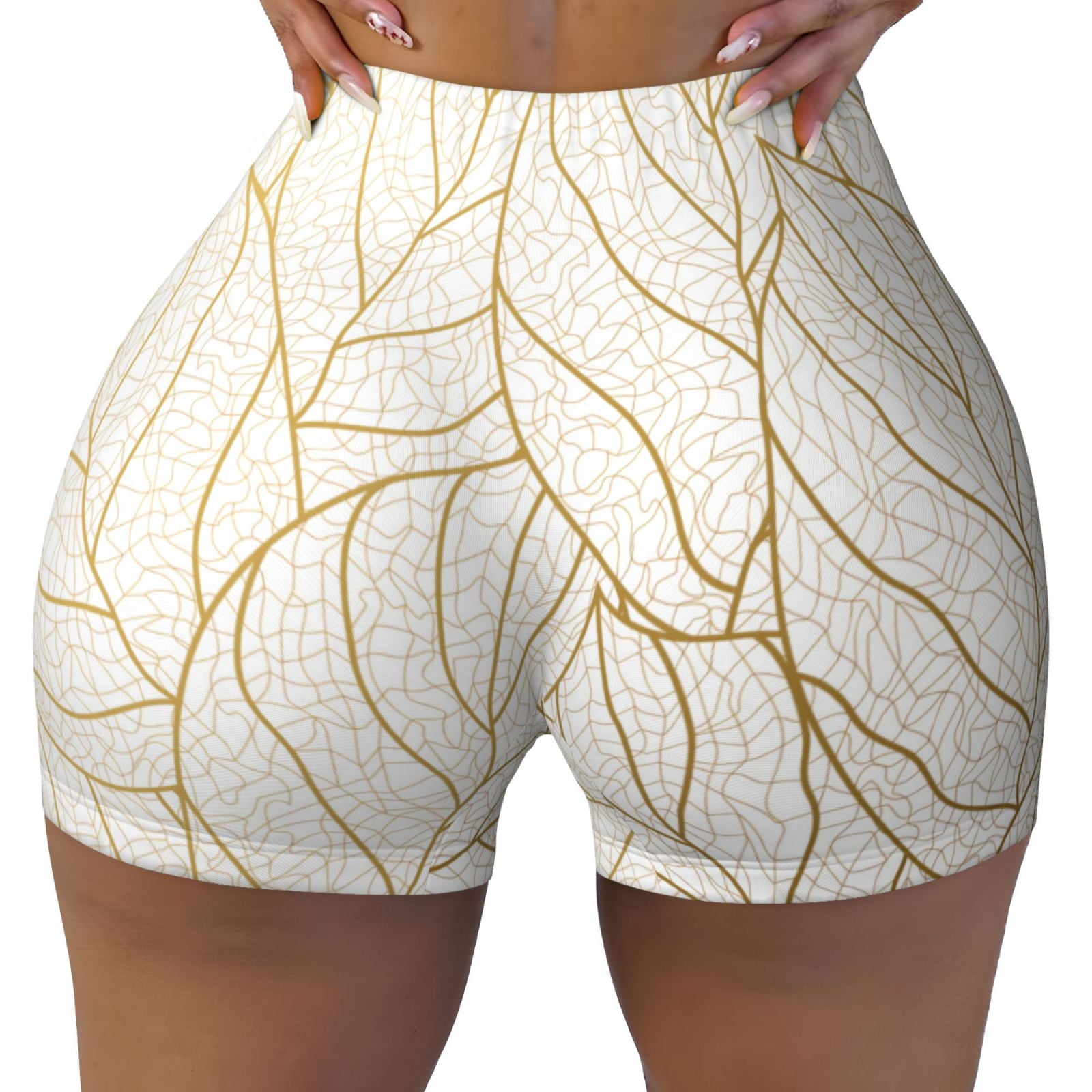 Athletic Shorts for Women, Elegant Gold Leaf Pattern Seam Womens Shorts ...