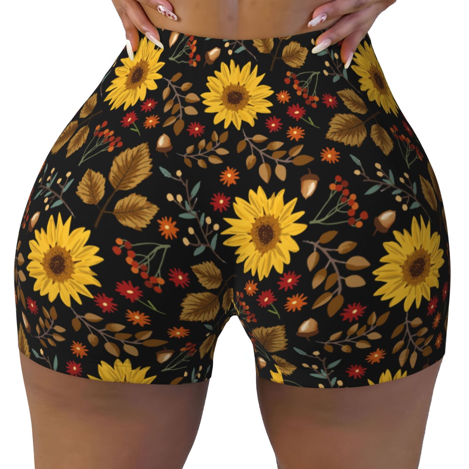 Athletic Shorts for Women, Fall Daisy Leaf Seam Womens Shorts High ...