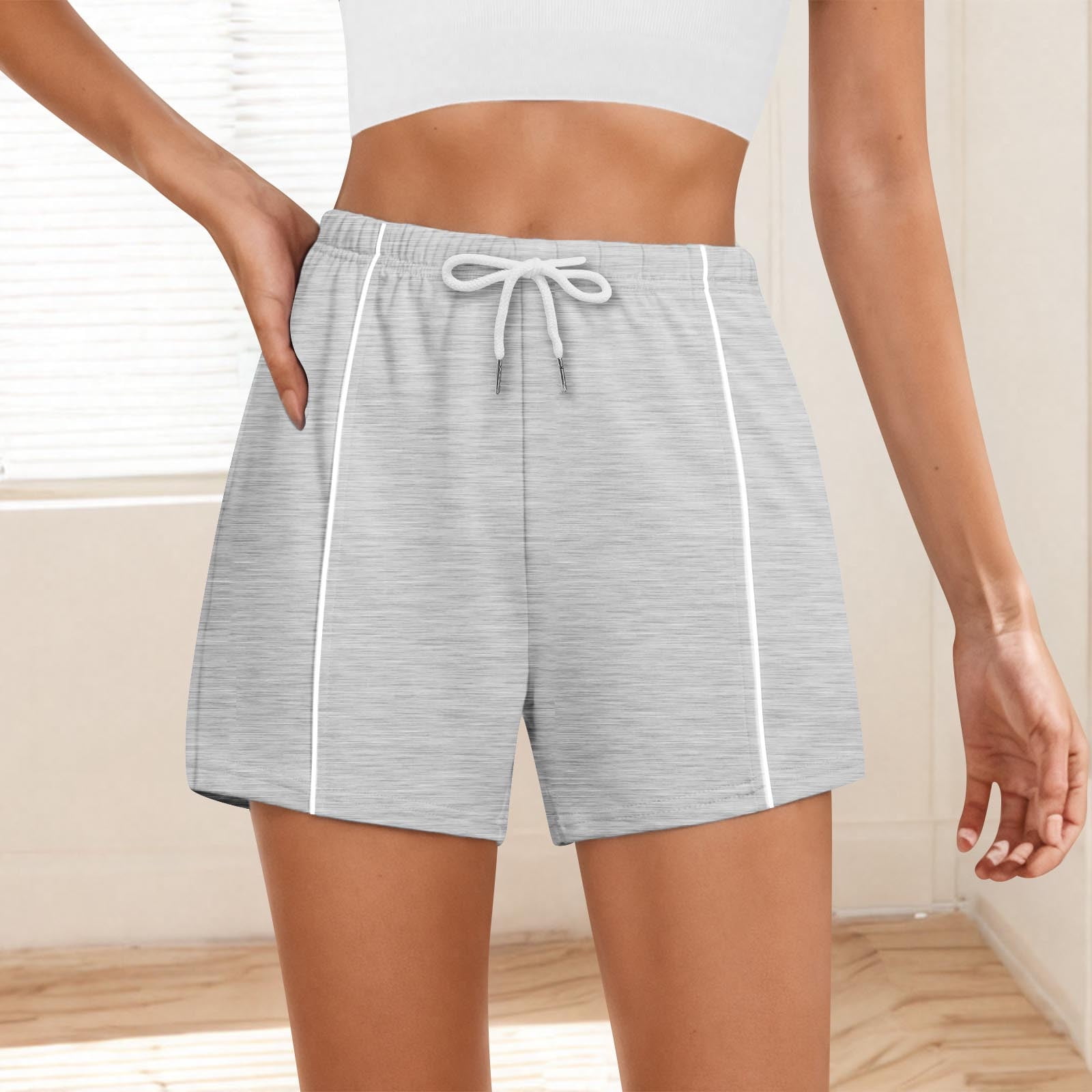 Athletic Shorts for Women Fashion Solid Color Drawstring Running Shorts ...