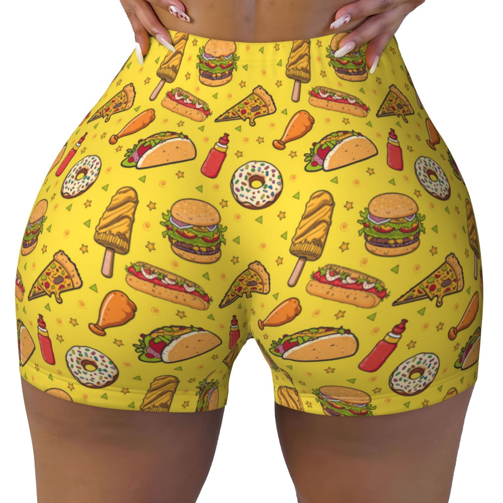 Athletic Shorts for Women, Fast Food 1 Seam Womens Shorts High Waisted ...