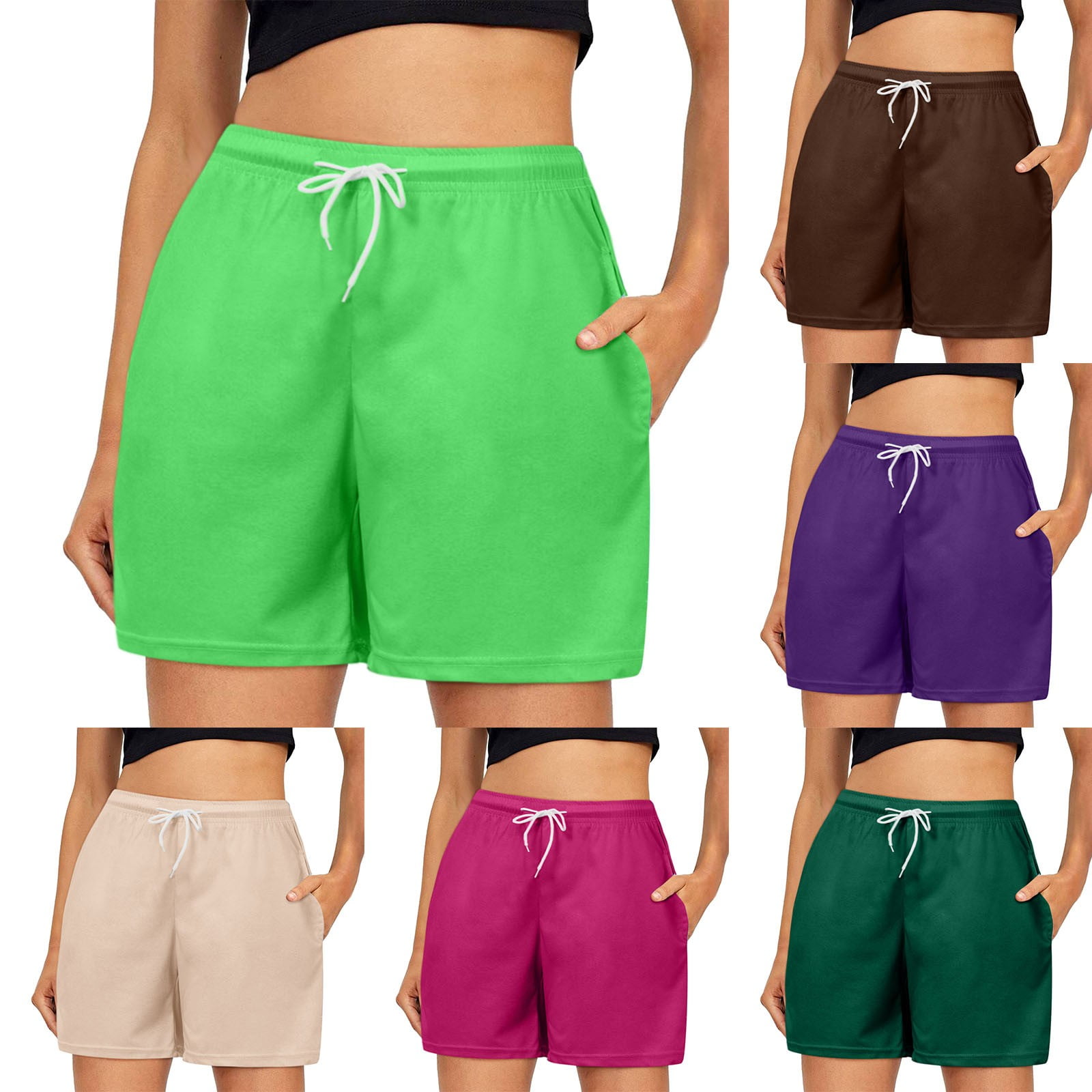 Athletic Shorts for Women High Waisted Wide Leg Drawstring Solid ...