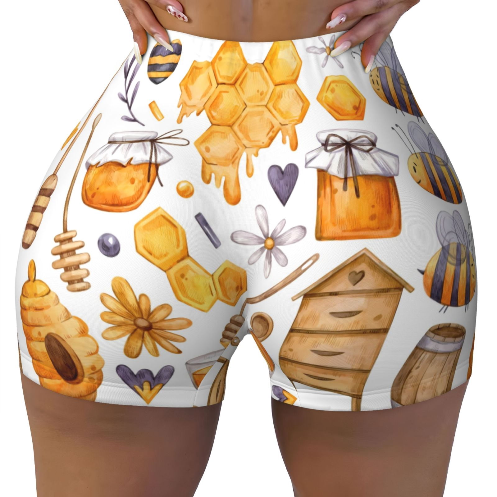 Athletic Shorts for Women, Honey Bee Set Seam Womens Shorts High ...