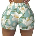 Athletic Shorts For Women Lilies Flowers Cyan Wicking Seamless Womens