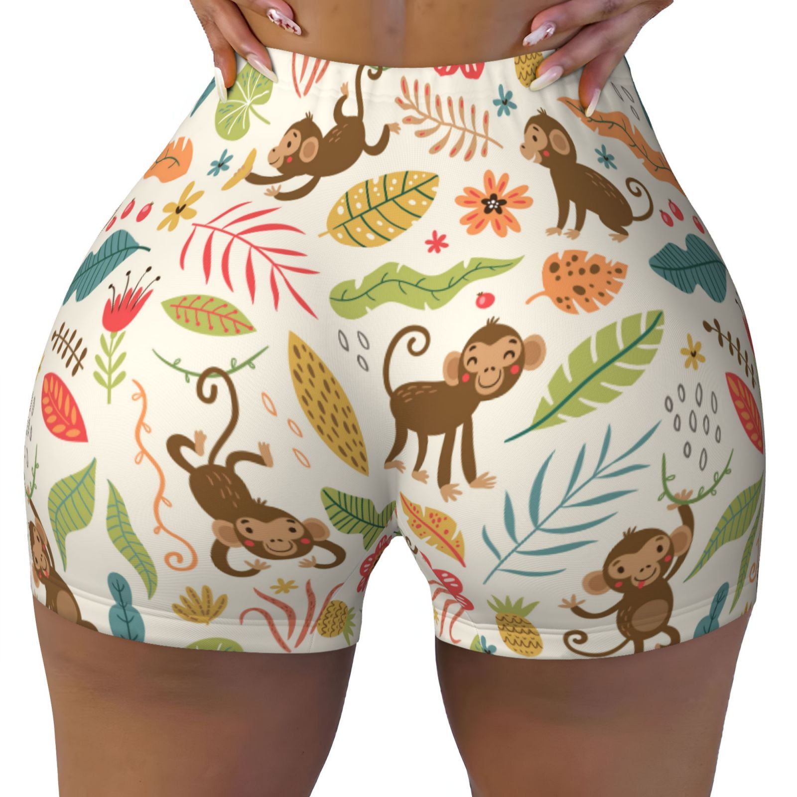 Athletic Shorts for Women, Monkeys in the Jungle Seam Womens Shorts High Waisted Sport Running ...