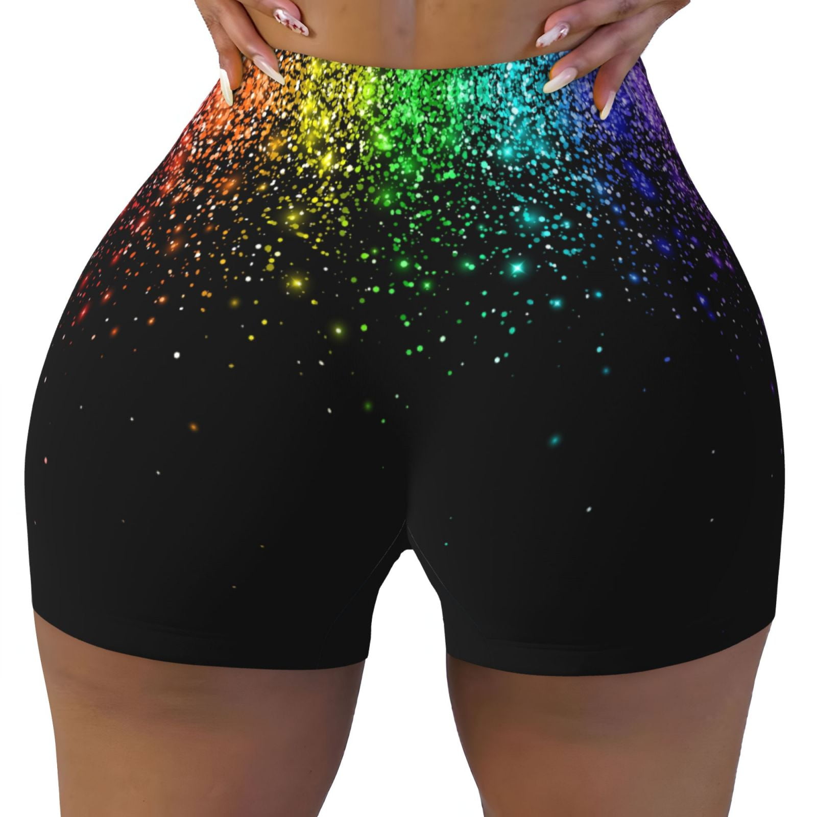 Athletic Shorts for Women, Night Rainbow Sparkles Seam Womens Shorts ...