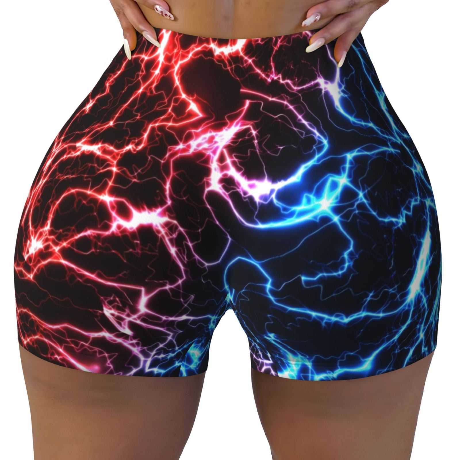 Athletic Shorts for Women, Red And Blue Lightning Seam Womens Shorts ...