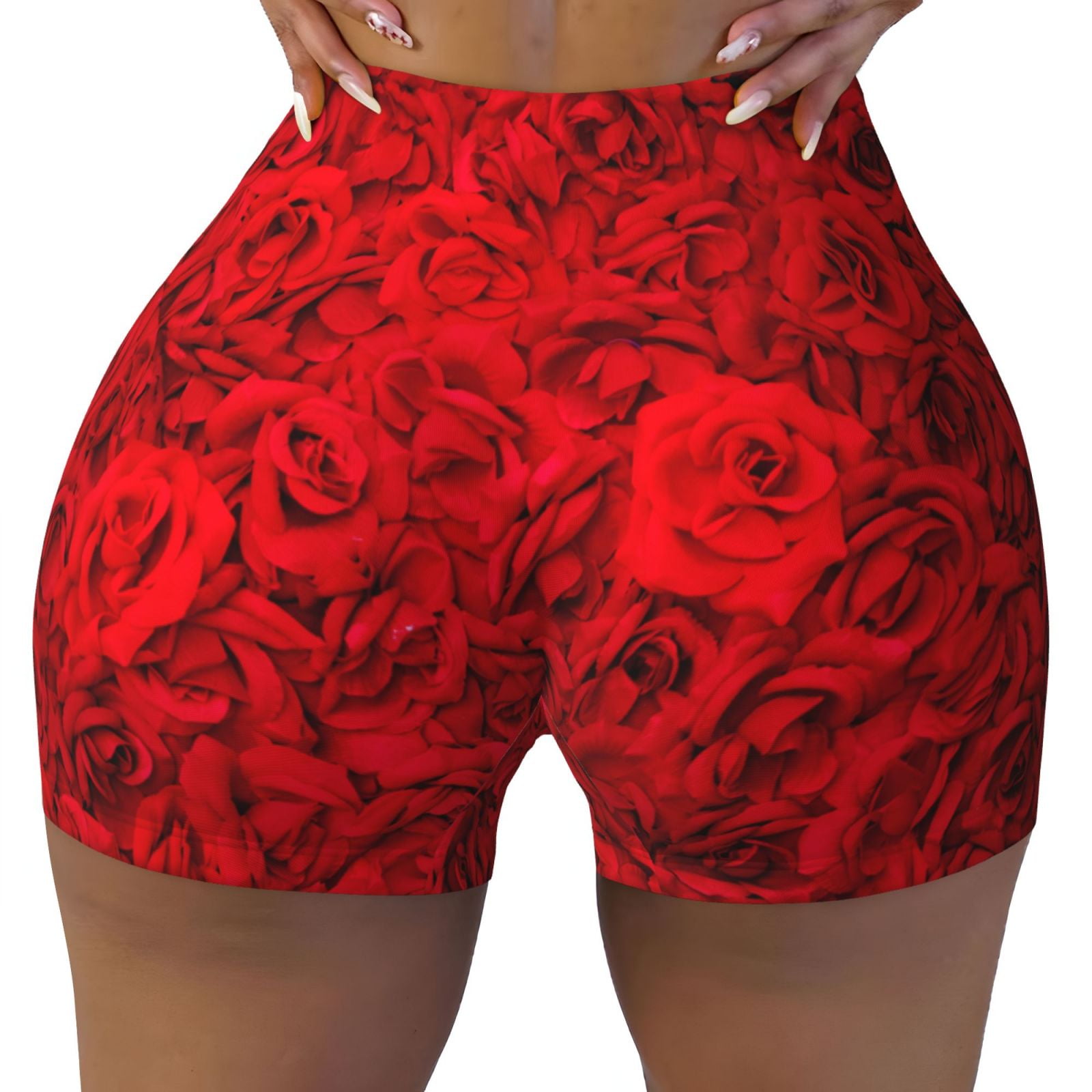 Athletic Shorts for Women, Red Rose Seam Womens Shorts High Waisted ...