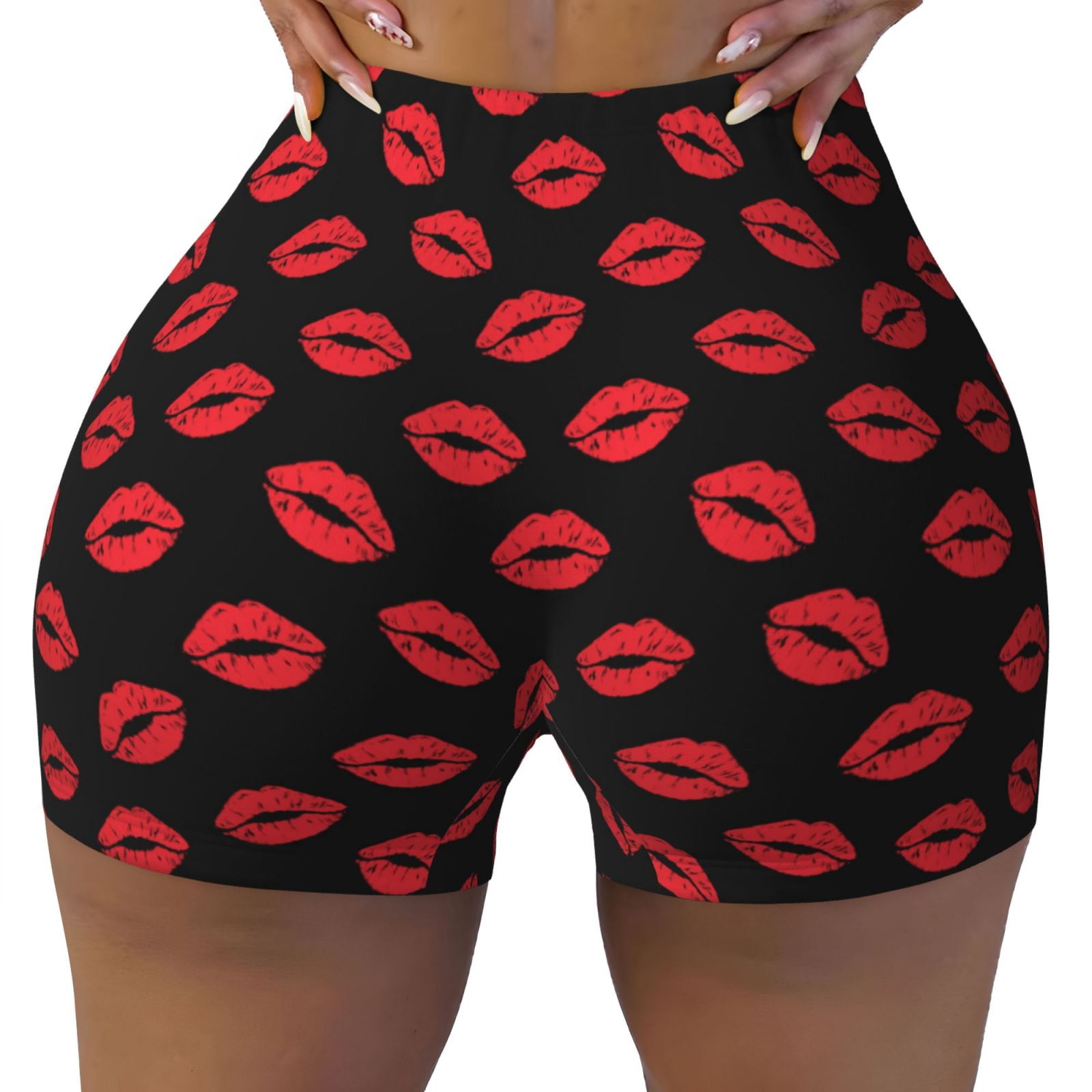 Athletic Shorts for Women, Sexy Red Lips Kiss Seam Womens Shorts High ...
