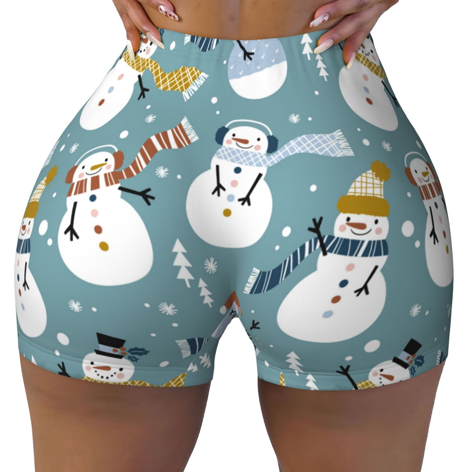 Athletic Shorts for Women, Snowflake Scarf Snowman Seam Womens Shorts ...