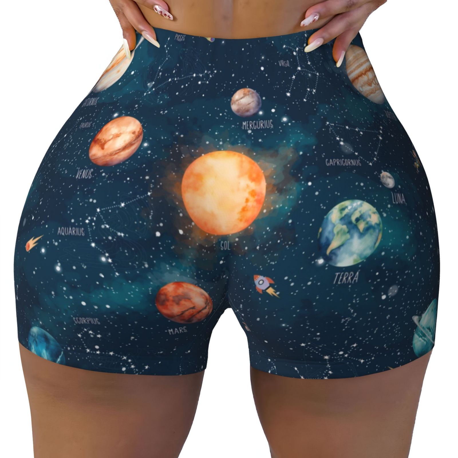 Athletic Shorts for Women, Solar System And Planets Seam Womens Shorts ...