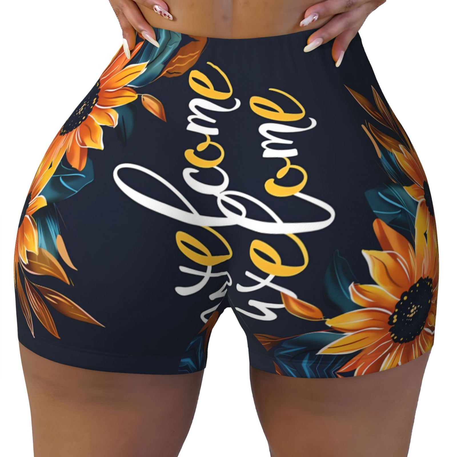Athletic Shorts for Women, Sunflower Welcome A Seam Womens Shorts High ...