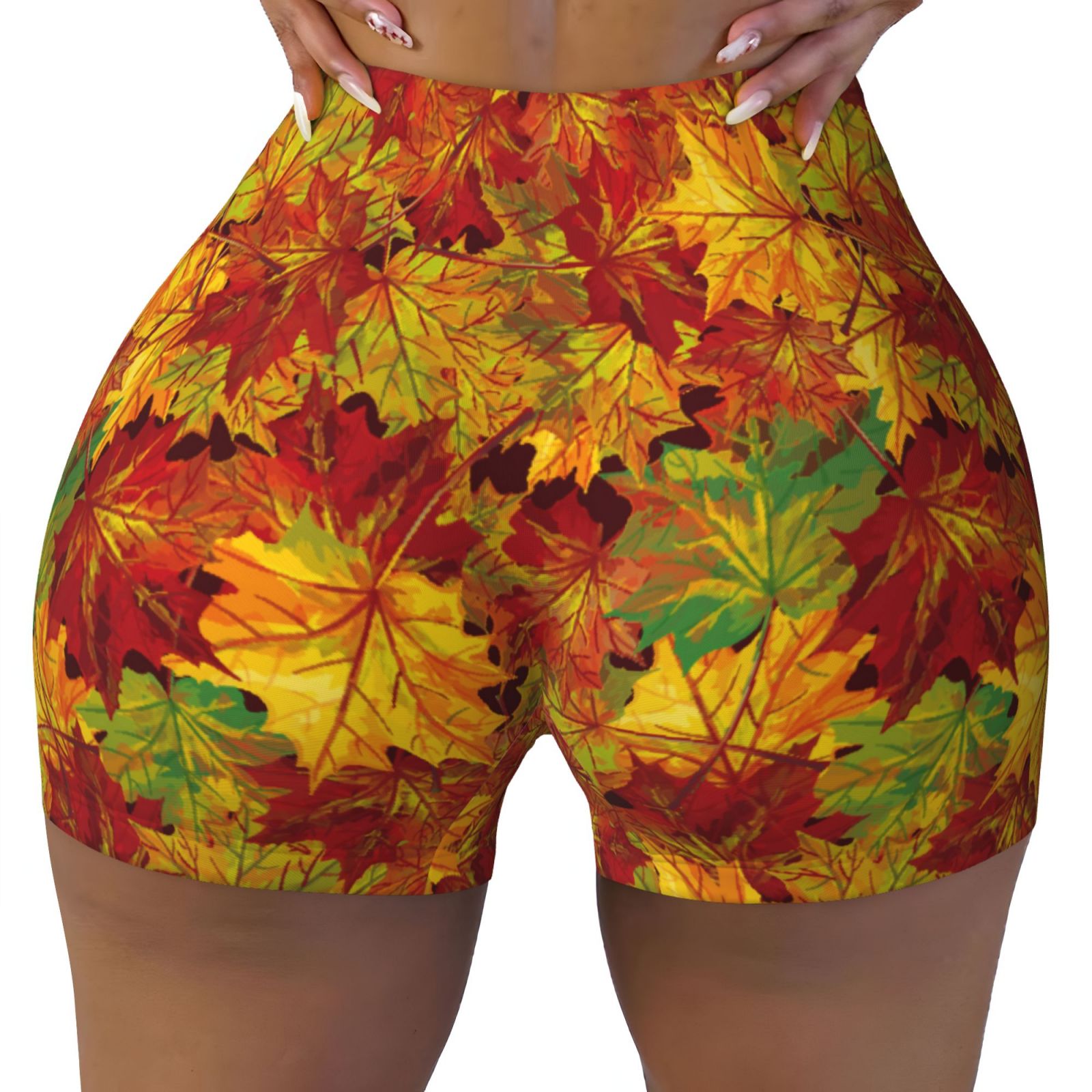 Athletic Shorts for Women, Vintage maple leaf autumn Seam Womens Shorts ...