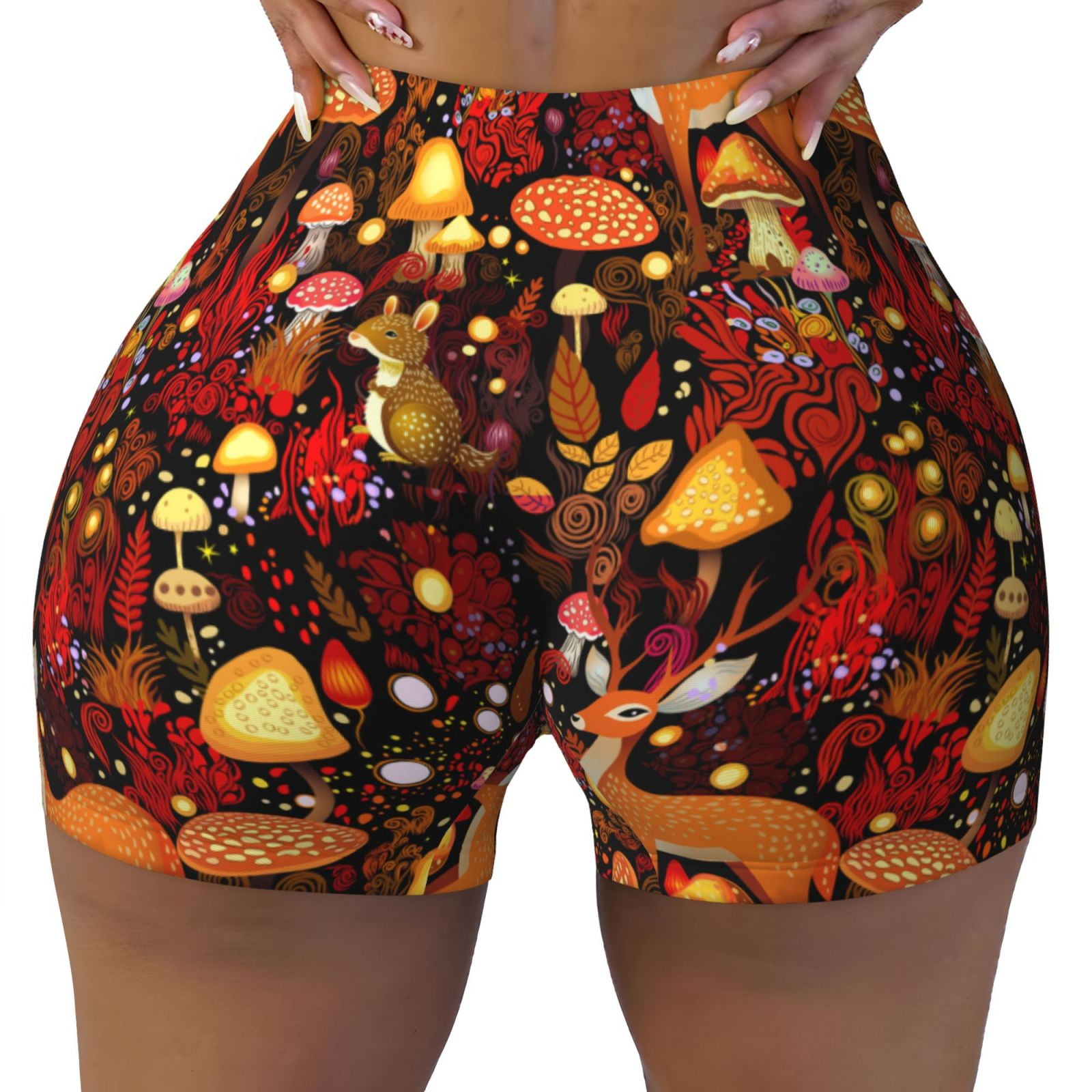 Athletic Shorts for Women, Warm Forest Plants and Deer Seam Womens ...