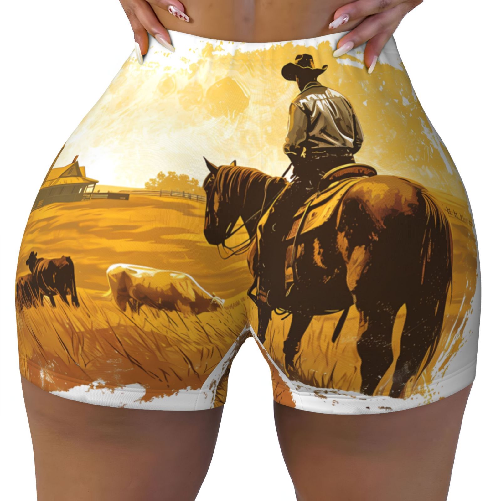 Athletic Shorts for Women, Western Cowboy Ranch Seam Womens Shorts High ...