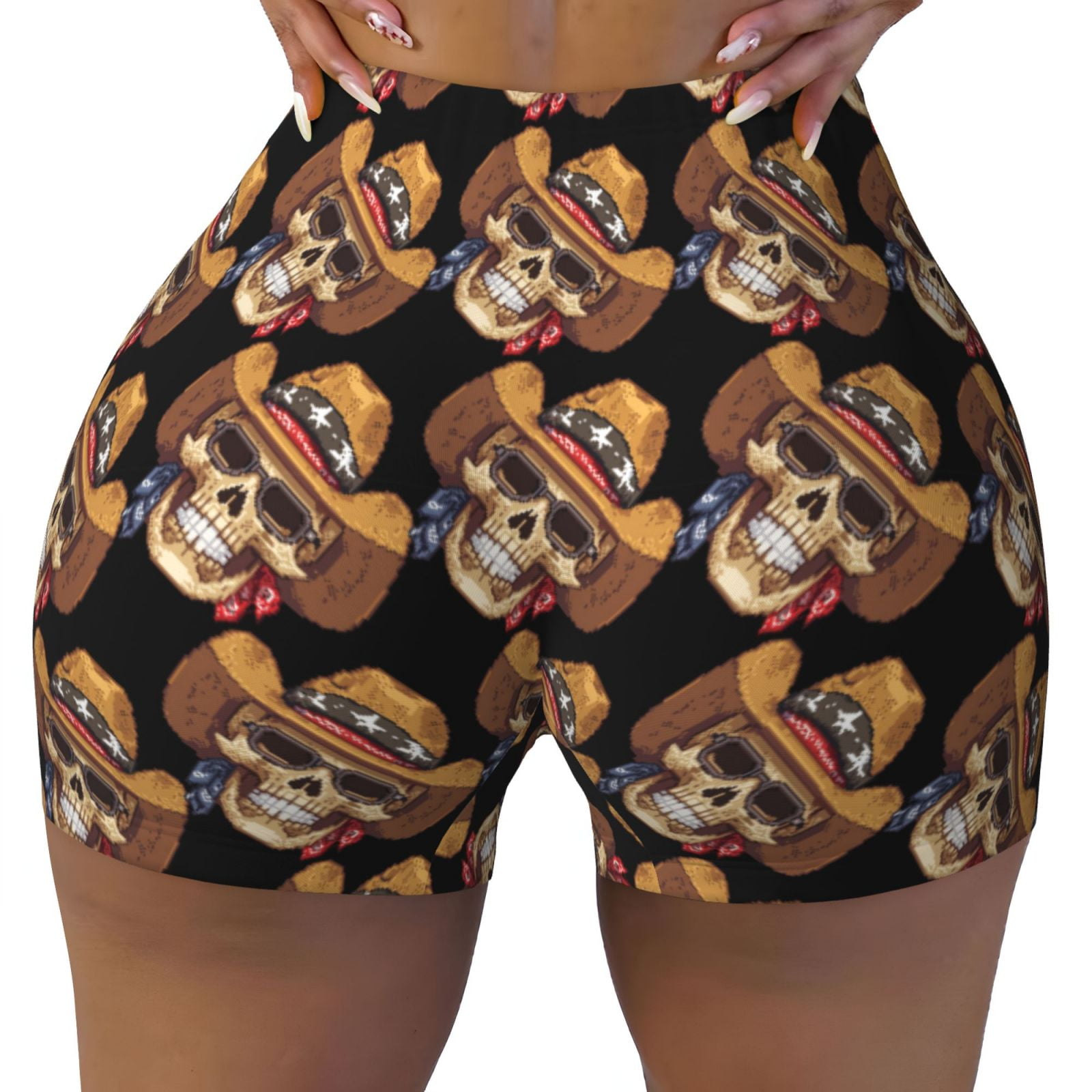 Athletic Shorts for Women, Wild West Cowboy Skull Seam Womens Shorts ...