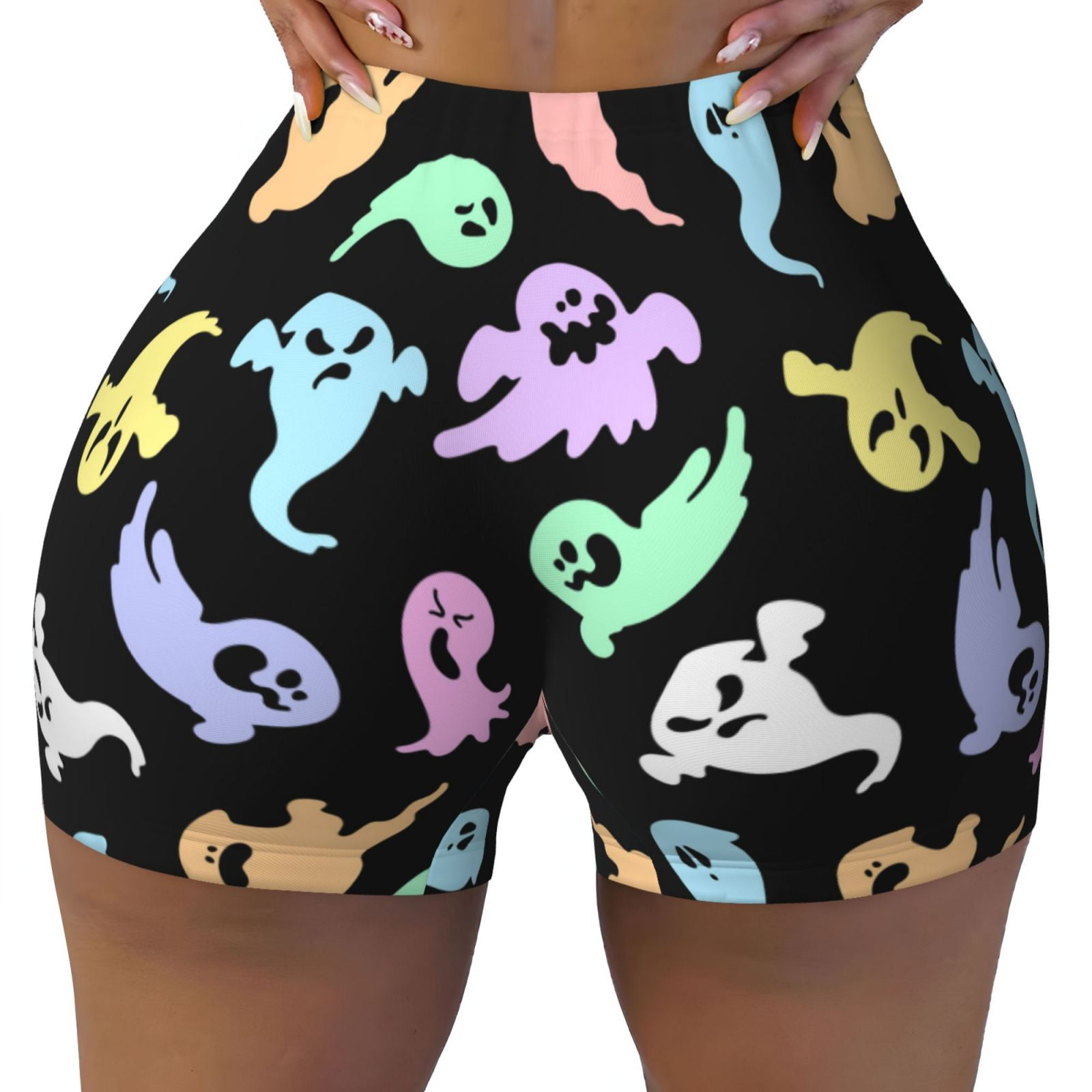 Athletic Shorts for Women, colorful halloween ghost Seam Womens Shorts ...