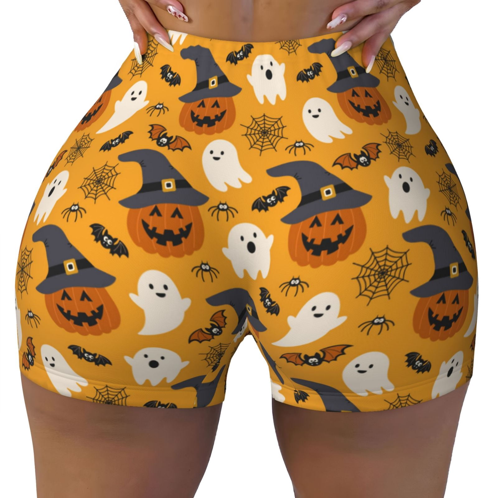 Athletic Shorts for Women, halloween pumpkin spider web ghost Seam ...