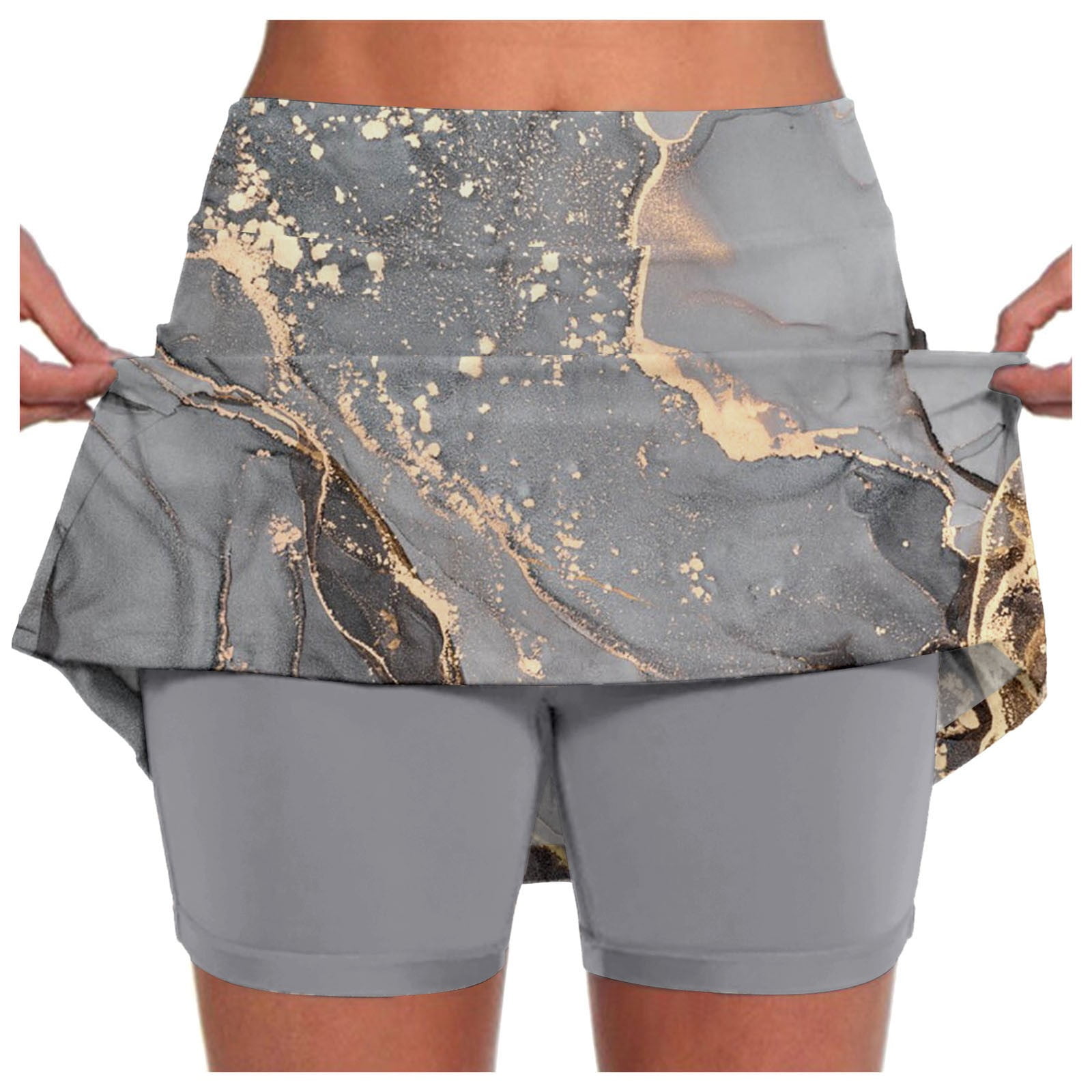 Athletic Skorts for Women Built-In Marble Texture Printed 2 In 1 Skorts ...