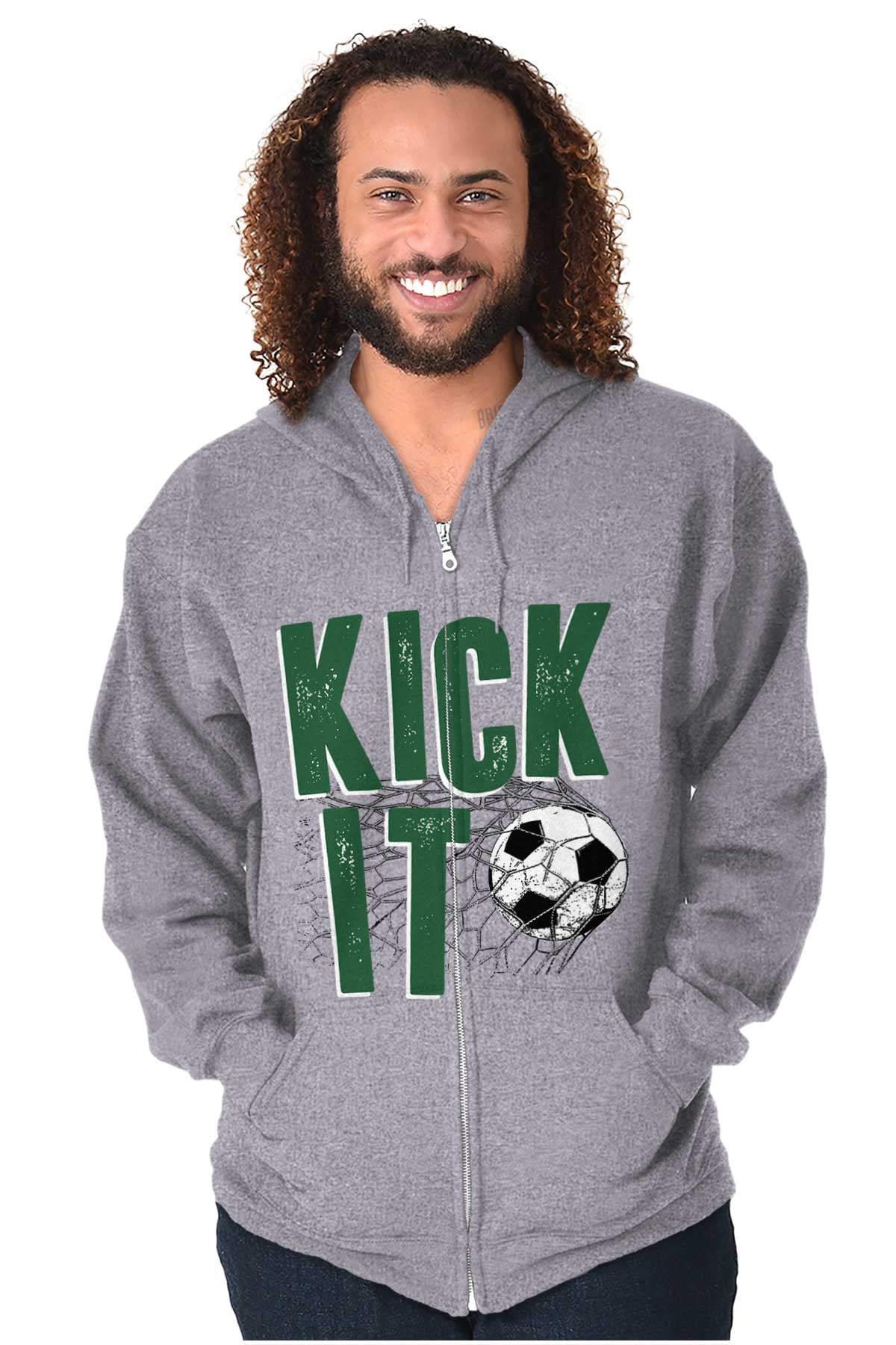 Athletic Soccer Fan Kick It Goal Men Big & Tall Zip Hoodie Brisco ...
