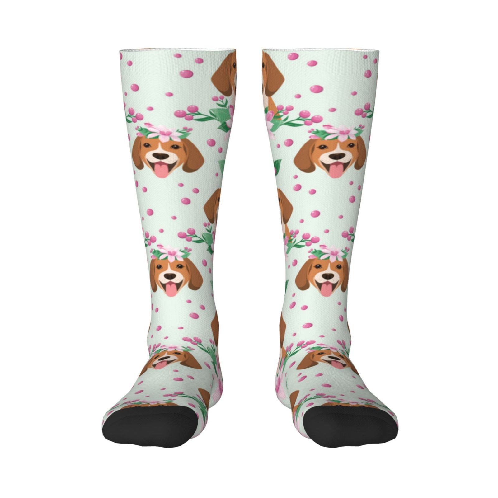 Athletic Socks Men Women， Beagle Dog pink flower Knee High Socks, Calf ...