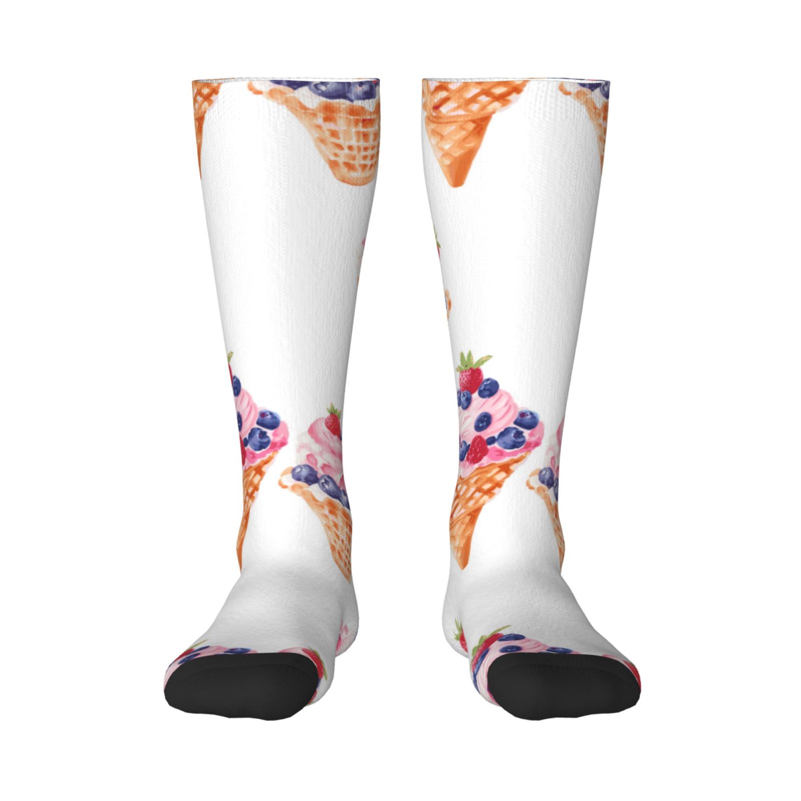 Athletic Socks Men Women， Blueberry Strawberry Ice Cream Knee High ...