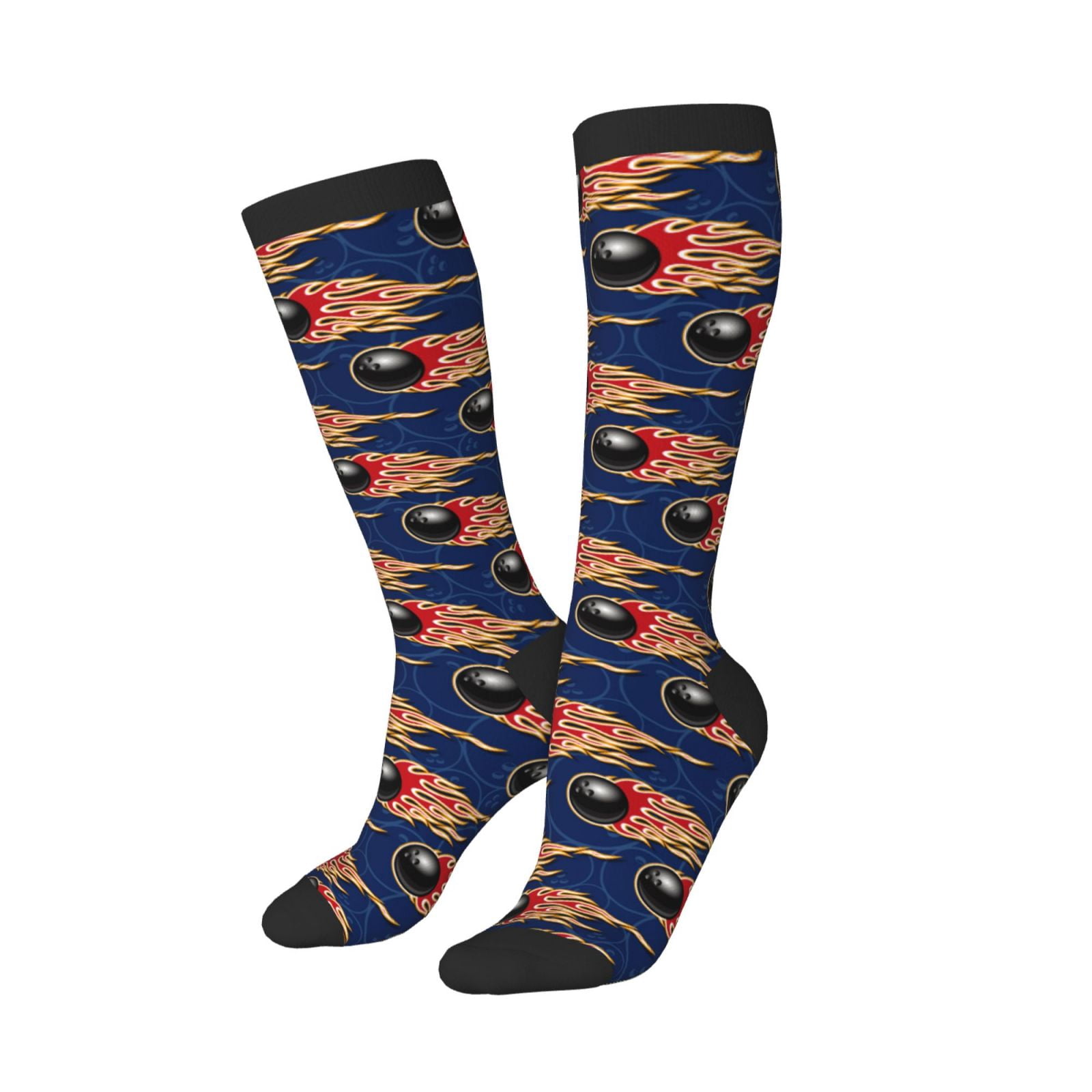 Athletic Socks Men Women - Bowling Ball And Flame Knee High Socks, Calf ...