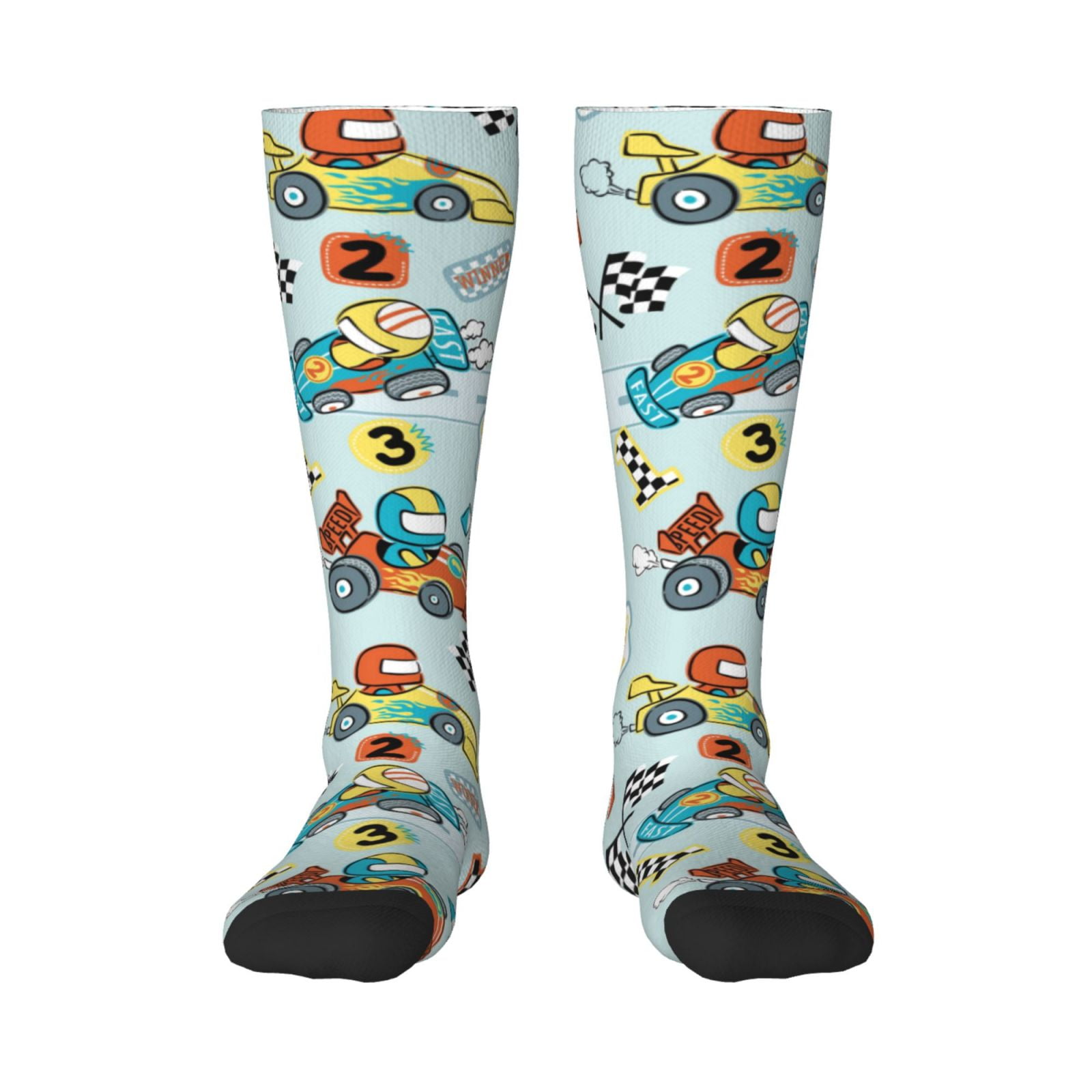 Athletic Socks Men Women， Cartoon Car Racing Knee High Socks, Calf Tube ...
