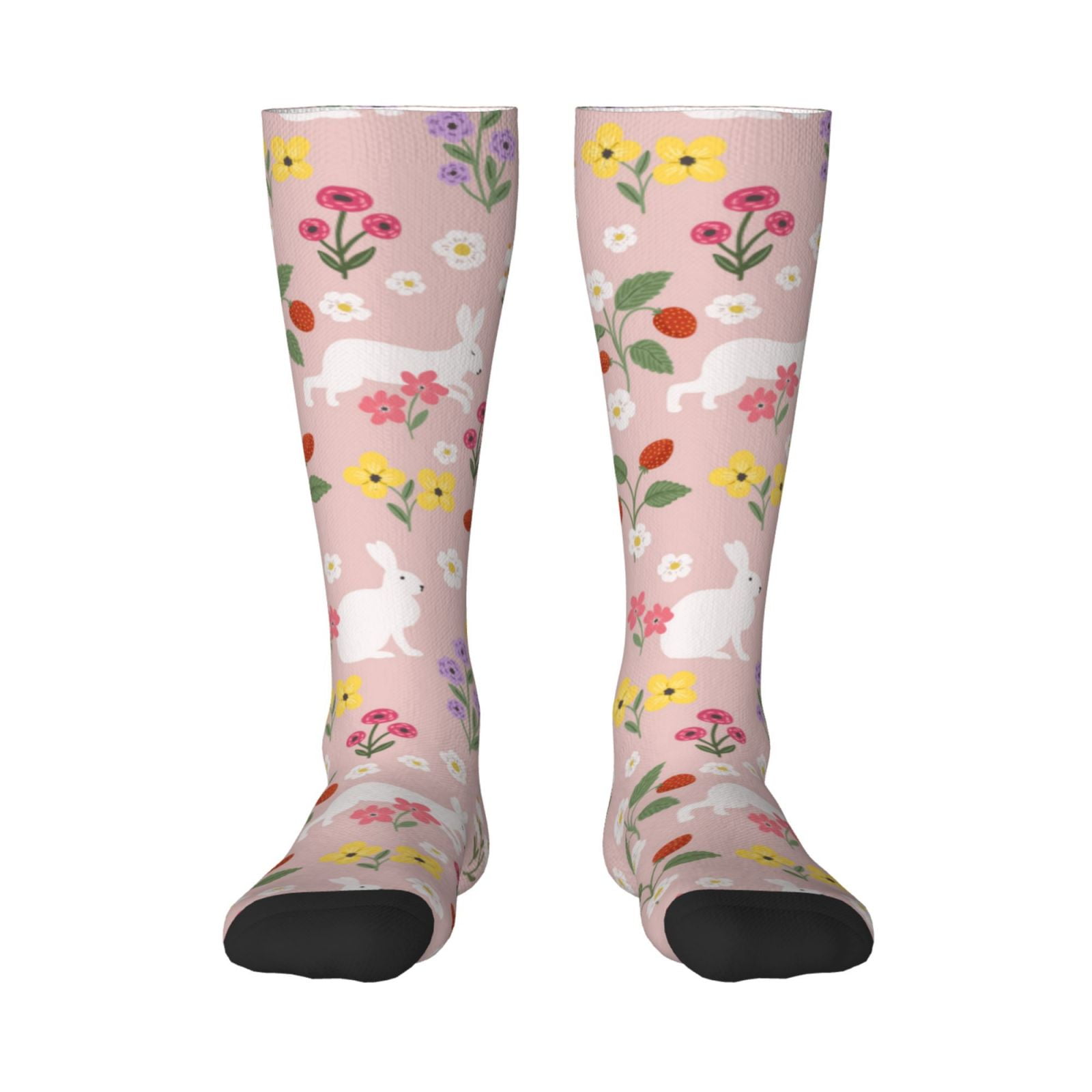 Athletic Socks Men Women， Cartoon Cute Rabbit Flower_A Knee High Socks ...