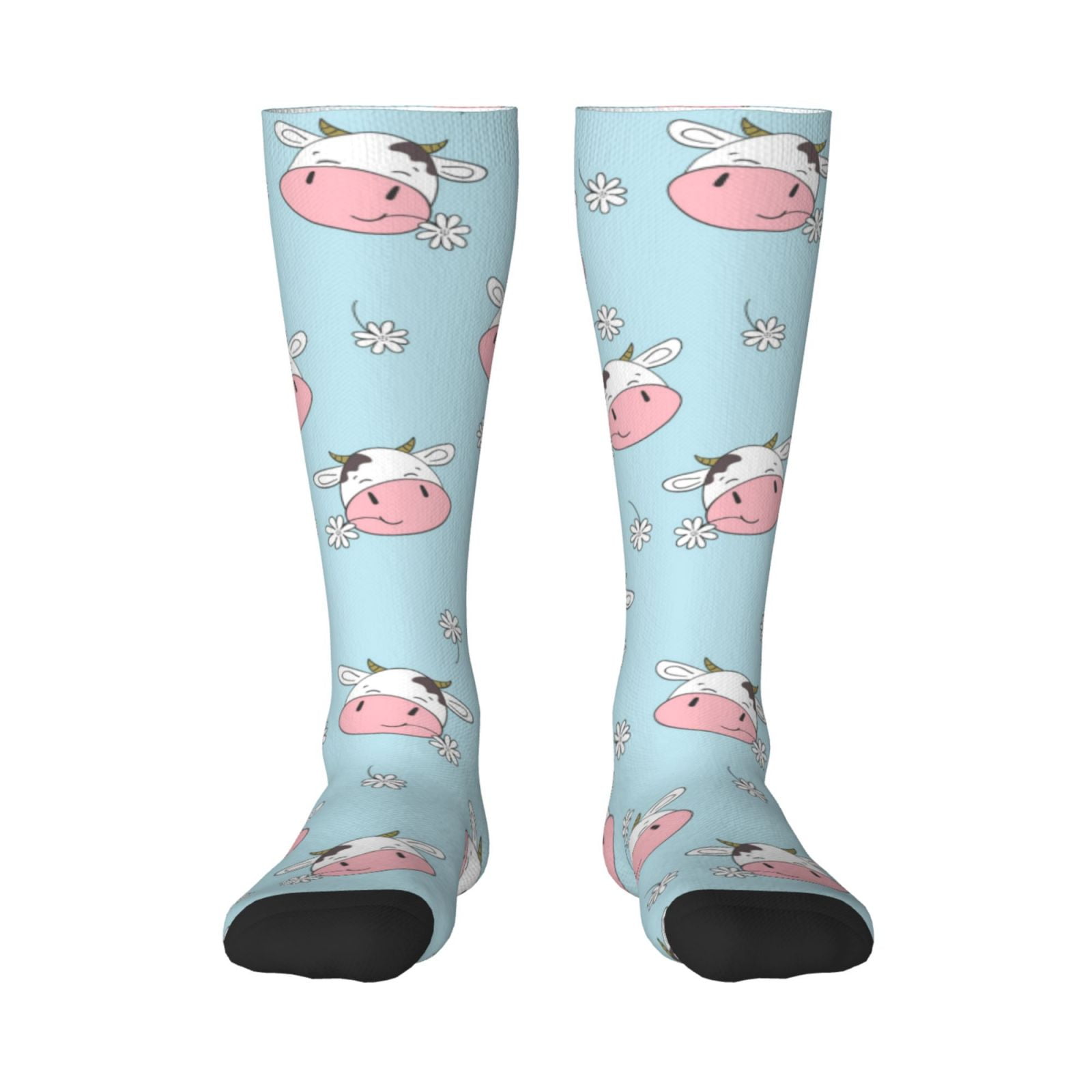 Athletic Socks Men Women， Cute Cartoon Bullhead Flower Knee High Socks ...