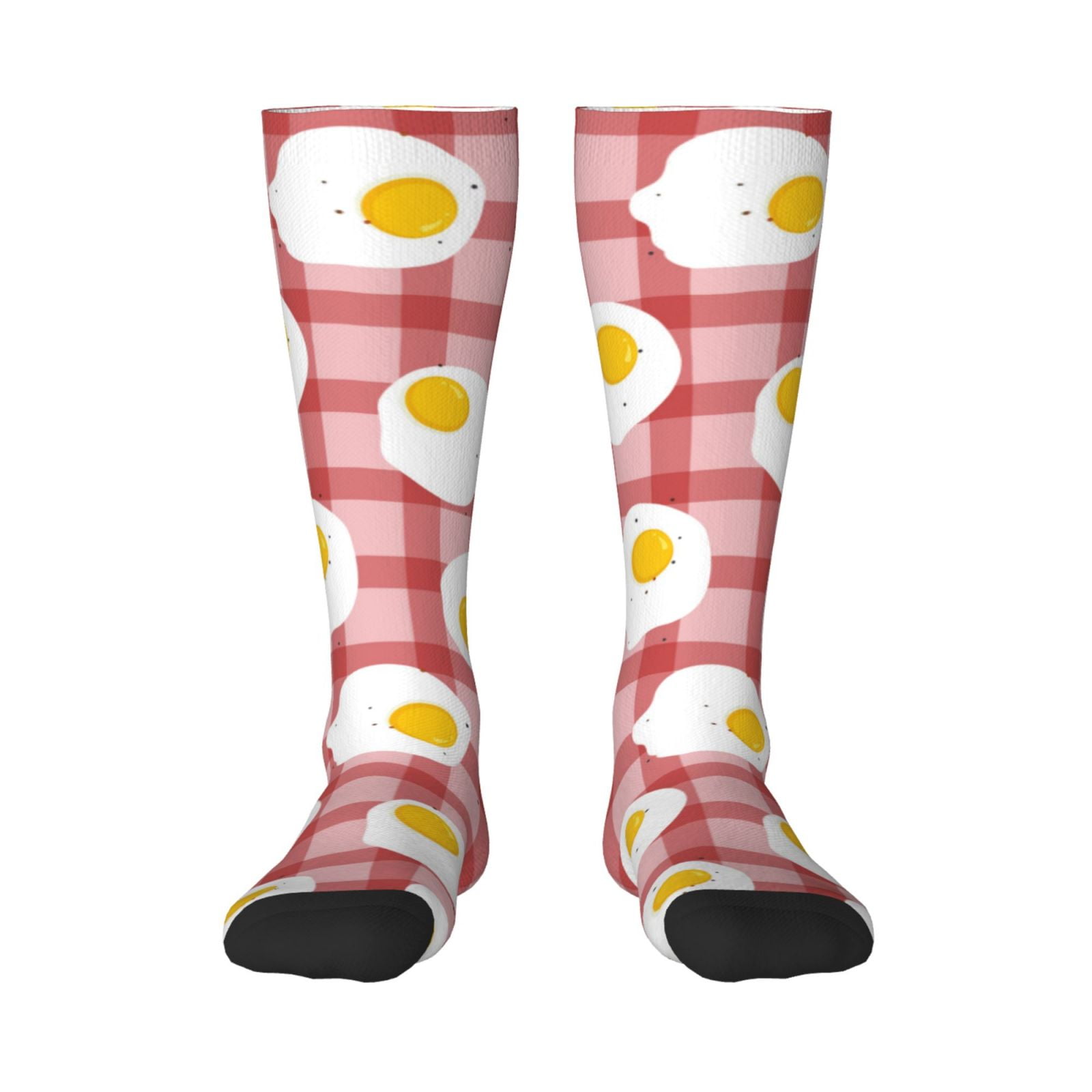Athletic Socks Men Women， Cute Fried Egg Pink Squre Knee High Socks, Calf Tube Football Socks ...
