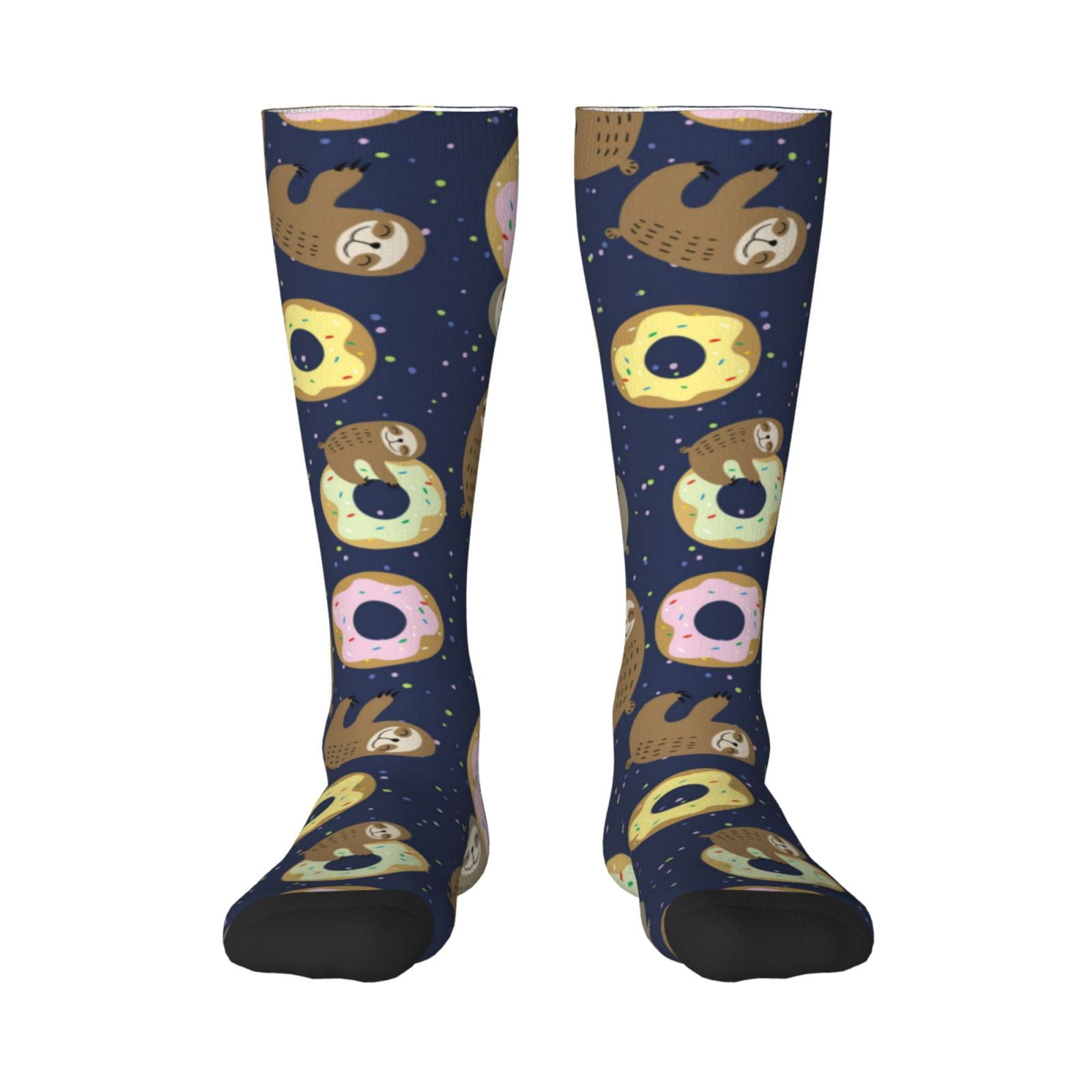 Athletic Socks Men Women， Donut Sloth Print Knee High Socks, Calf Tube ...