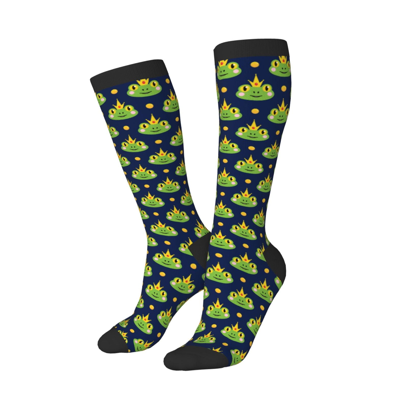Athletic Socks Men Women - Frog prince crowns navyblue Knee High Socks ...