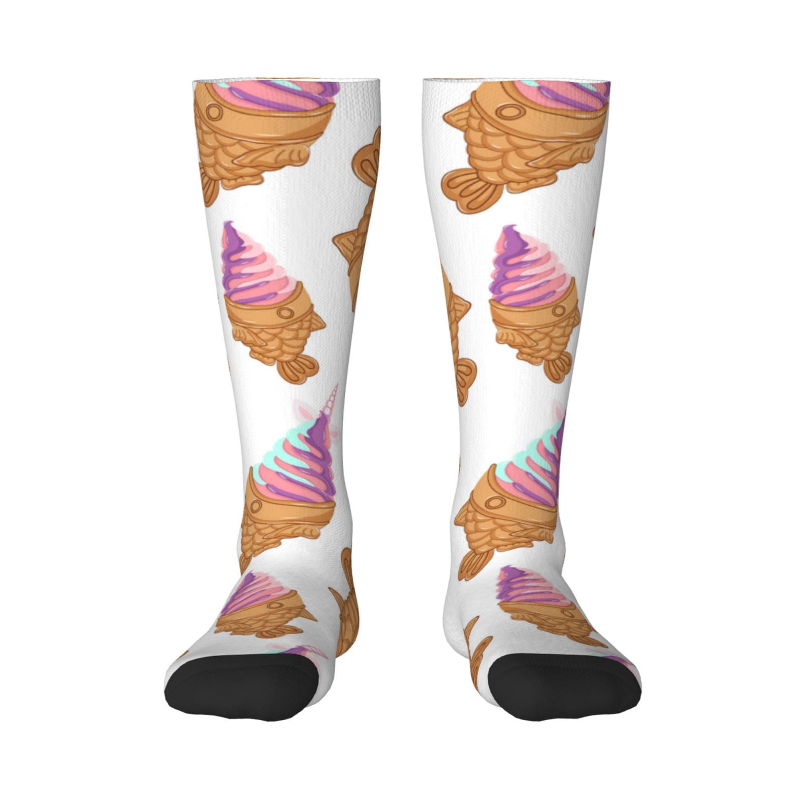 Athletic Socks Men Women， Funny Fish Shaped Ice Cream Knee High Socks ...