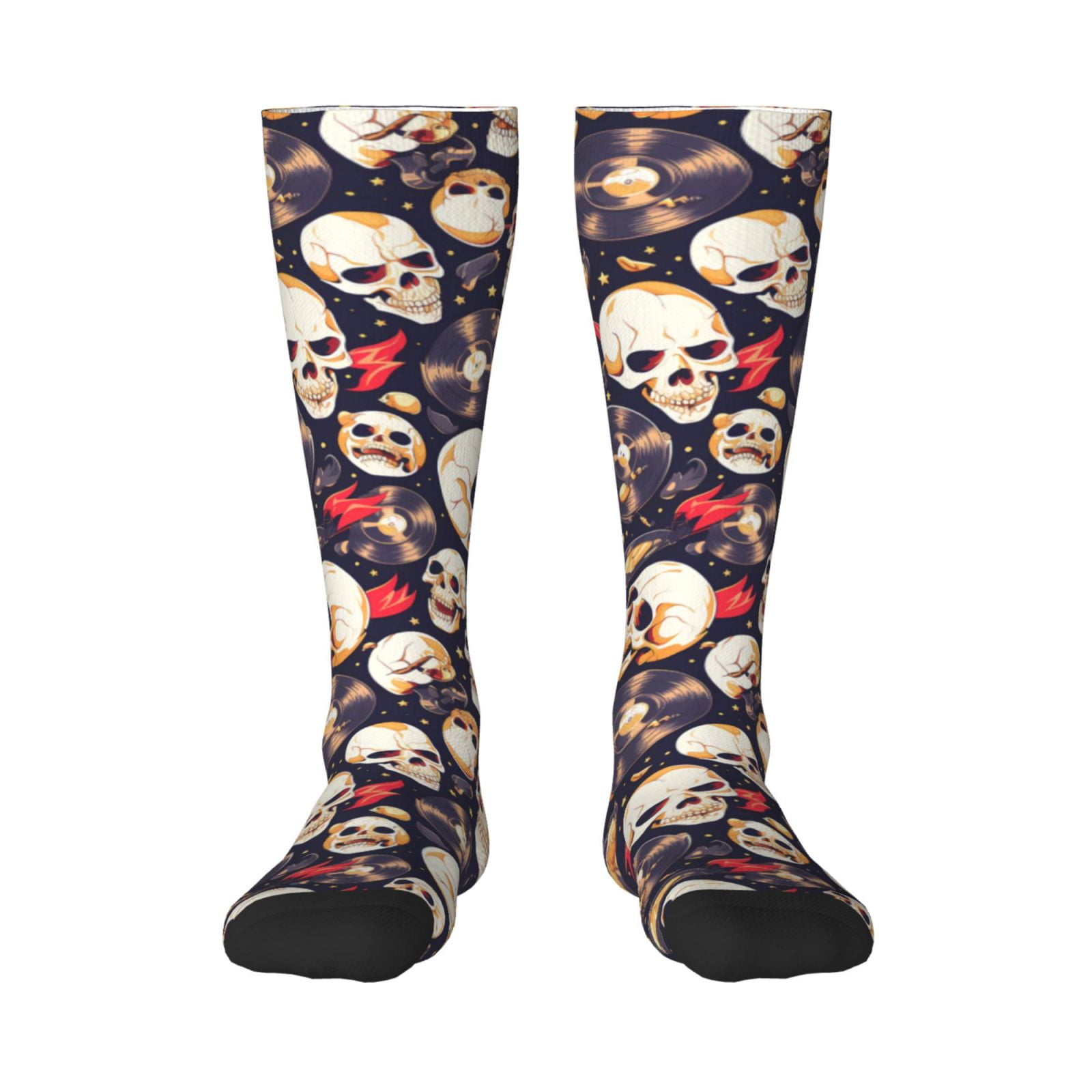 Athletic Socks Men Women， Guitar Skull record Knee High Socks, Calf ...