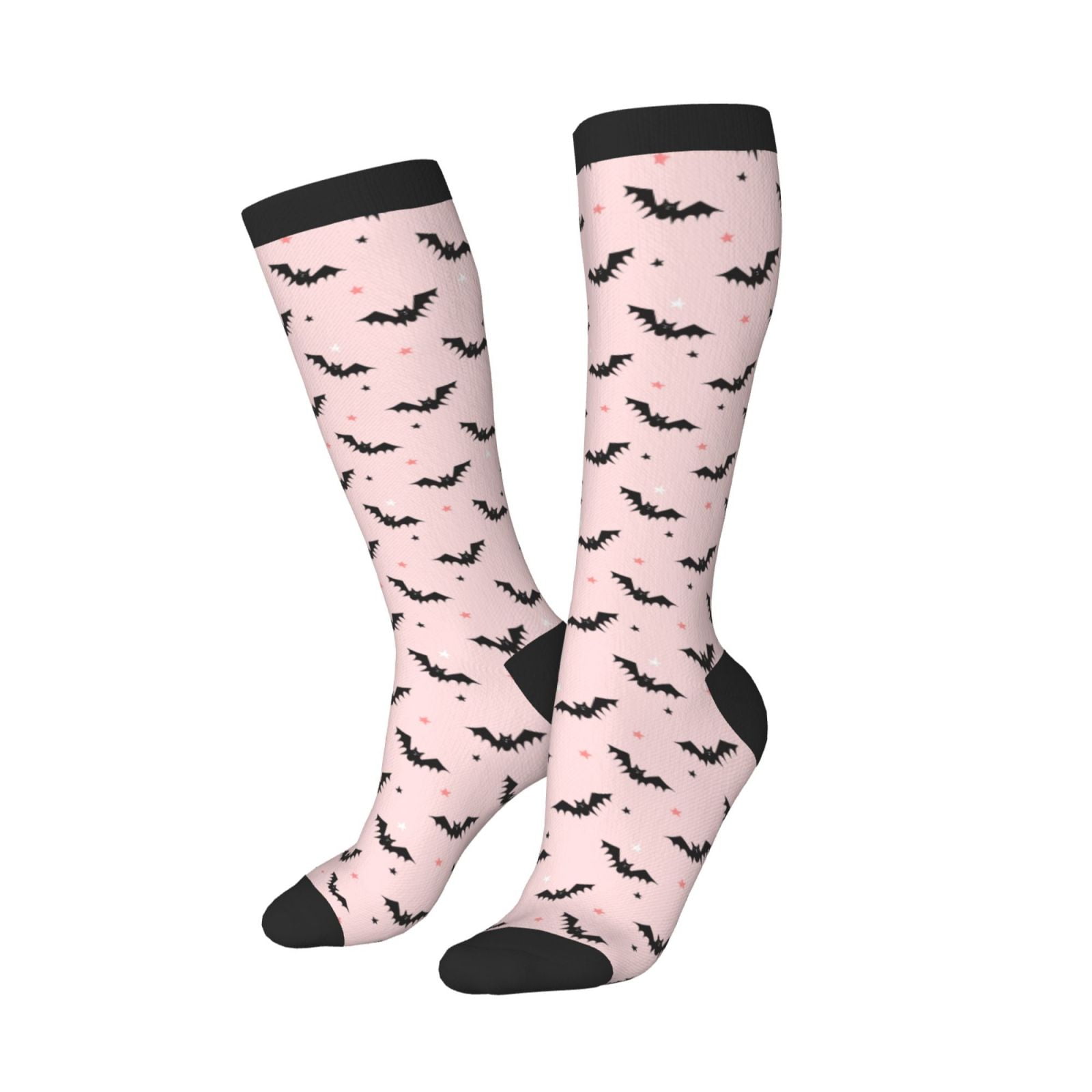Athletic Socks Men Women - Halloween black bats star pink Knee High ...