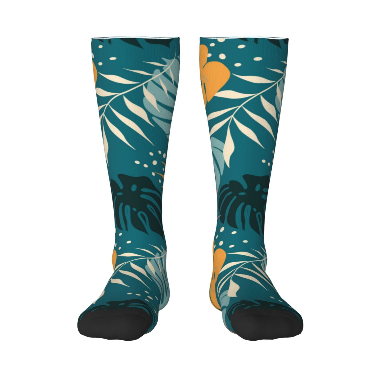 Athletic Socks Men Women， Hawaiian Style Cyan Blue Knee High Socks ...