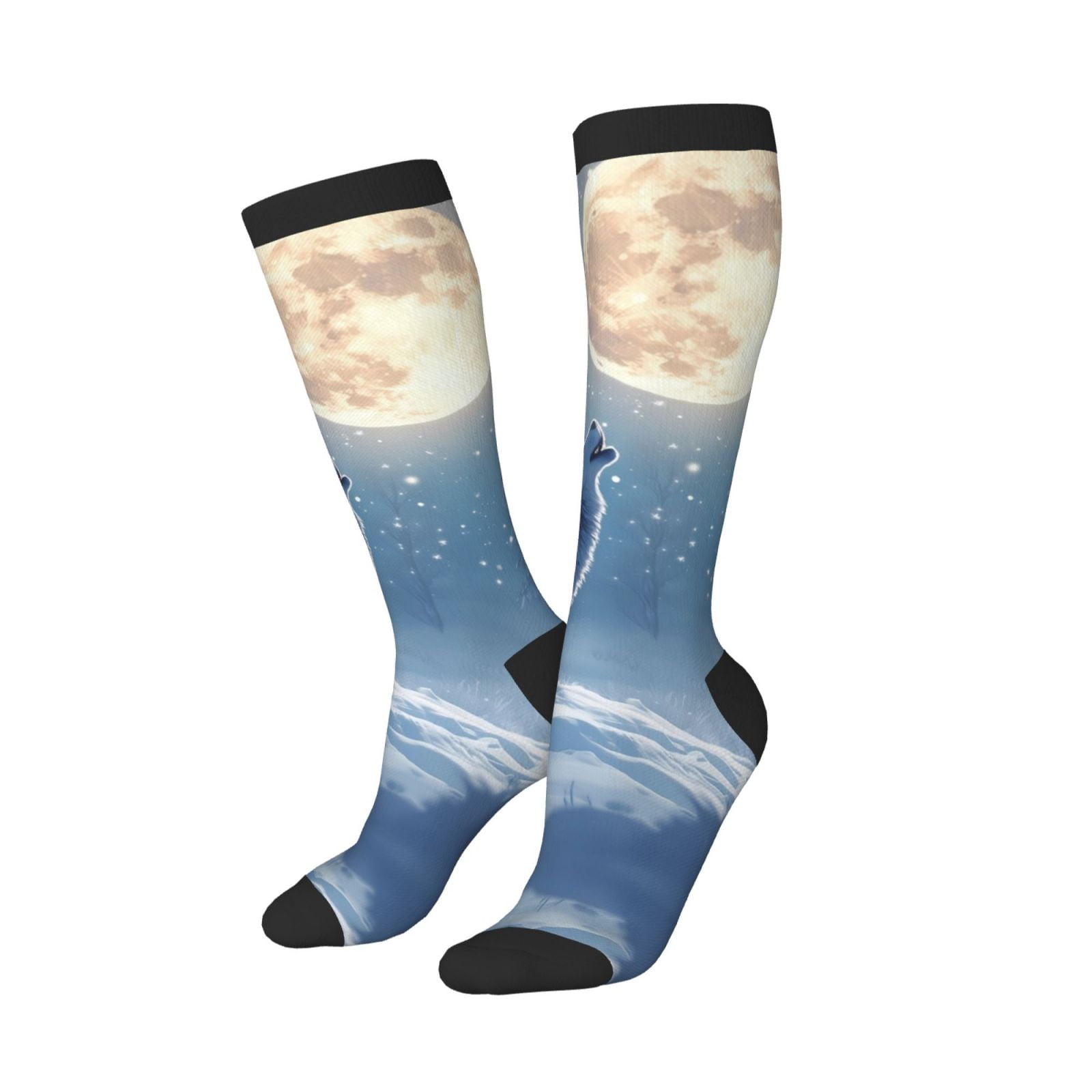 Athletic Socks Men Women - Howling Wolf Full Moon Knee High Socks, Calf ...