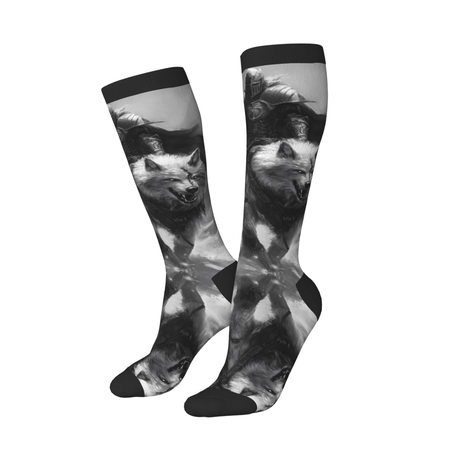 Athletic Socks Men Women - Knight Riding Giant Wolf Knee High Socks ...