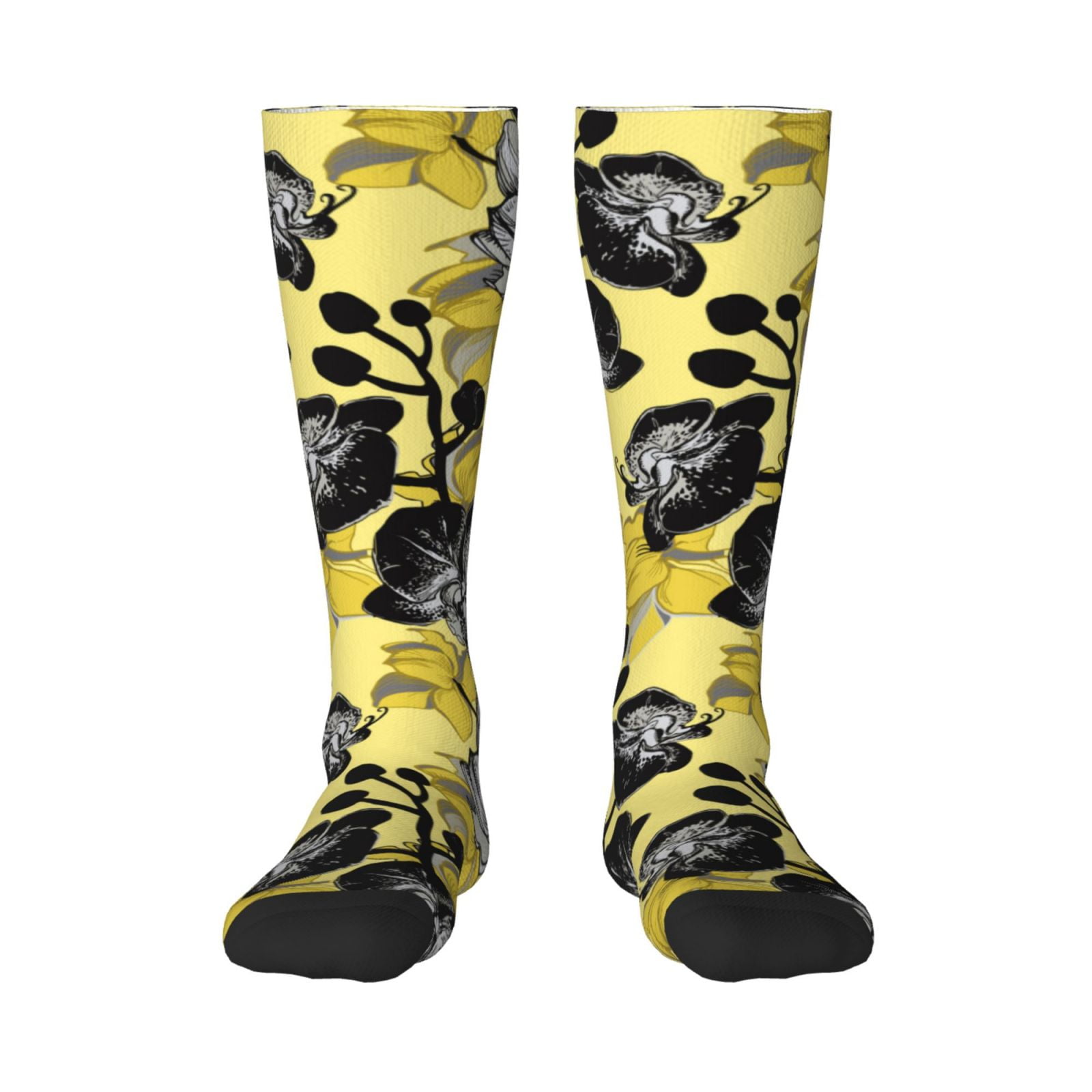 Athletic Socks Men Women， Orchids Flowers Yellow Knee High Socks, Calf ...