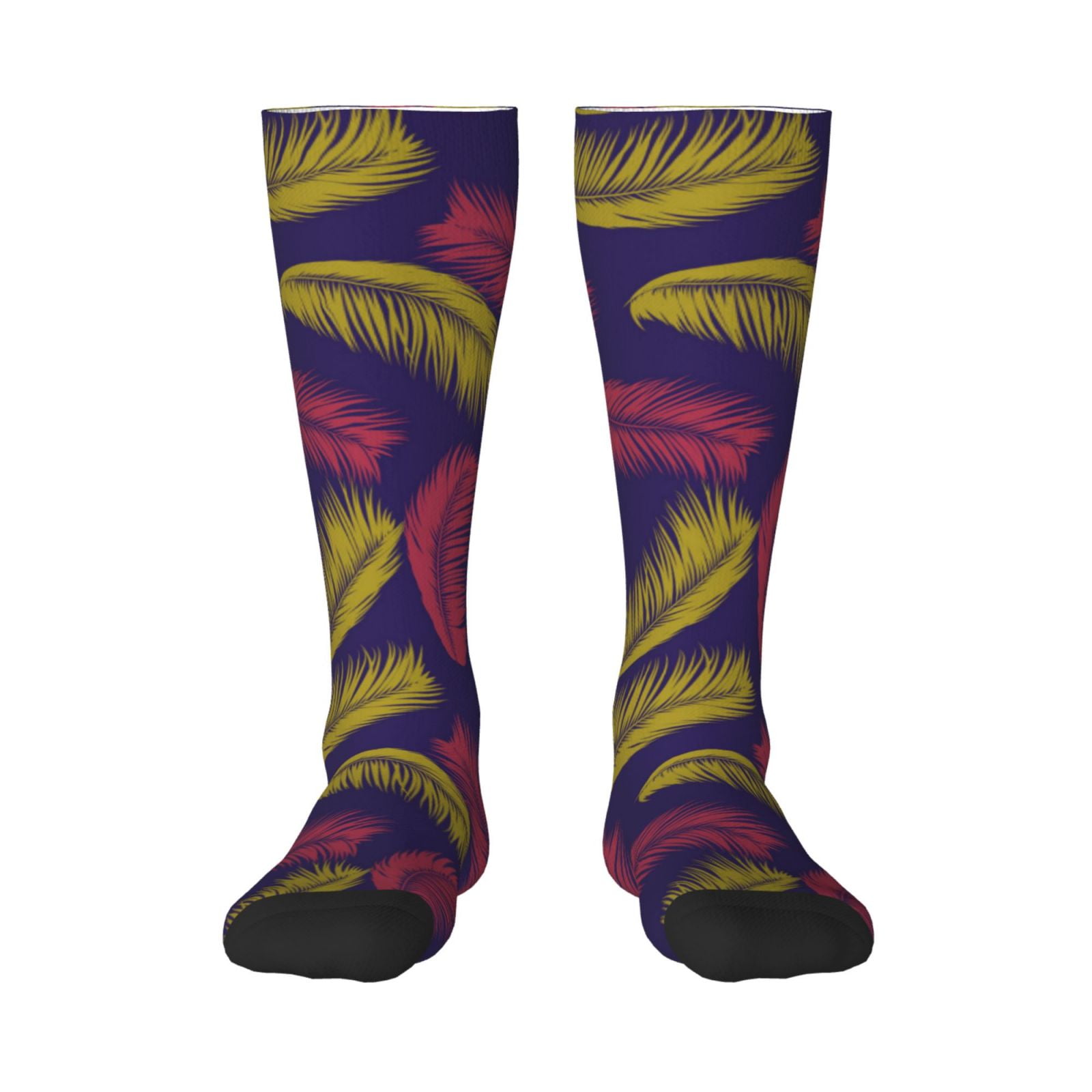 Athletic Socks Men Women， Red Yellow Feather Knee High Socks, Calf Tube ...