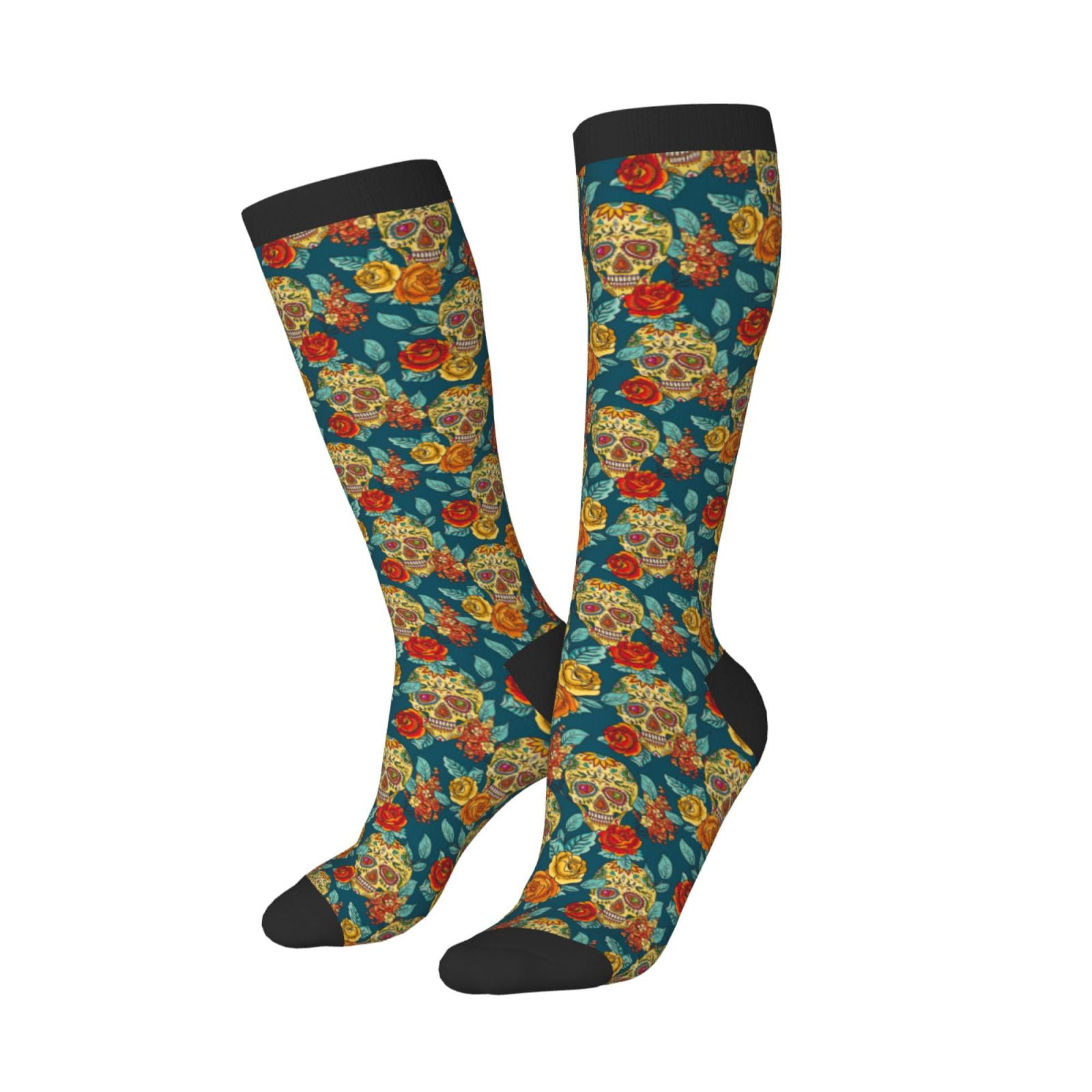 Athletic Socks Men Women - Skull And Flowers Knee High Socks, Calf Tube ...